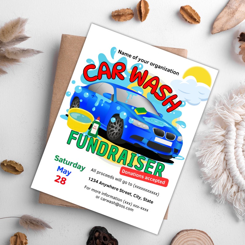 Car Wash Fundraiser Flyer, Automobile Clean, Community Event, Vehicle ...