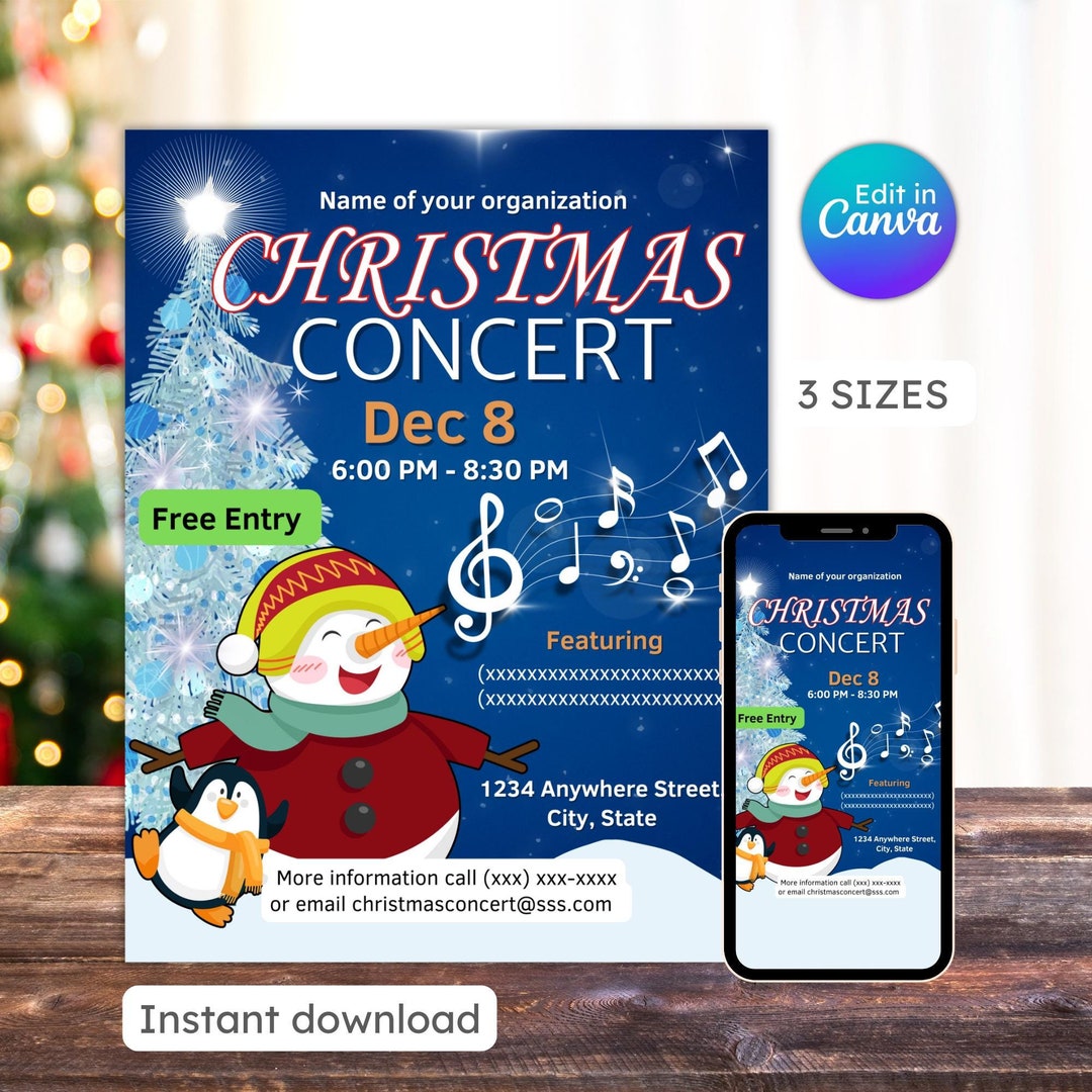 Christmas Concert Flyer, Carol Singing Invite, Church Invitation ...