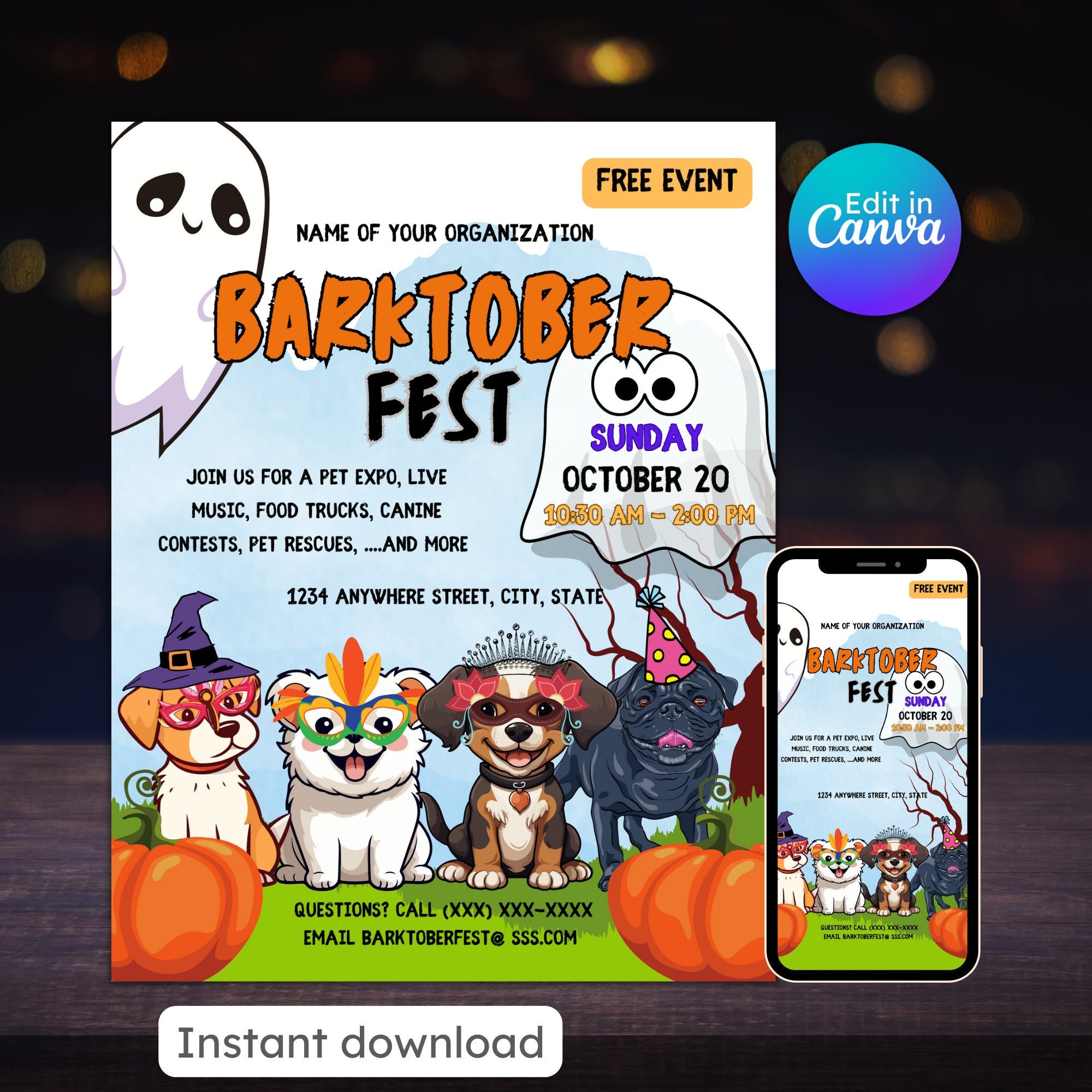 Barktober Fest Flyer Puppy Adoption Fall Fundraiser Halloween Benefit Event Neighborhood Party ...