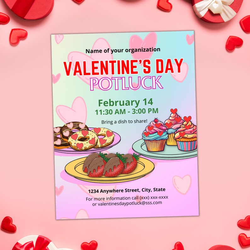Valentine's Day Potluck Flyer, Office Party, Potluck Luncheon Invite ...