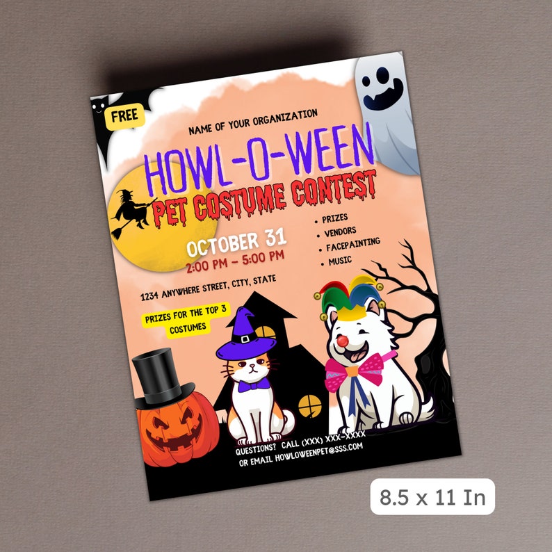 Howl-o-ween Pet Costume Contest Flyer, Halloween Dog, Pet Costume, It's ...