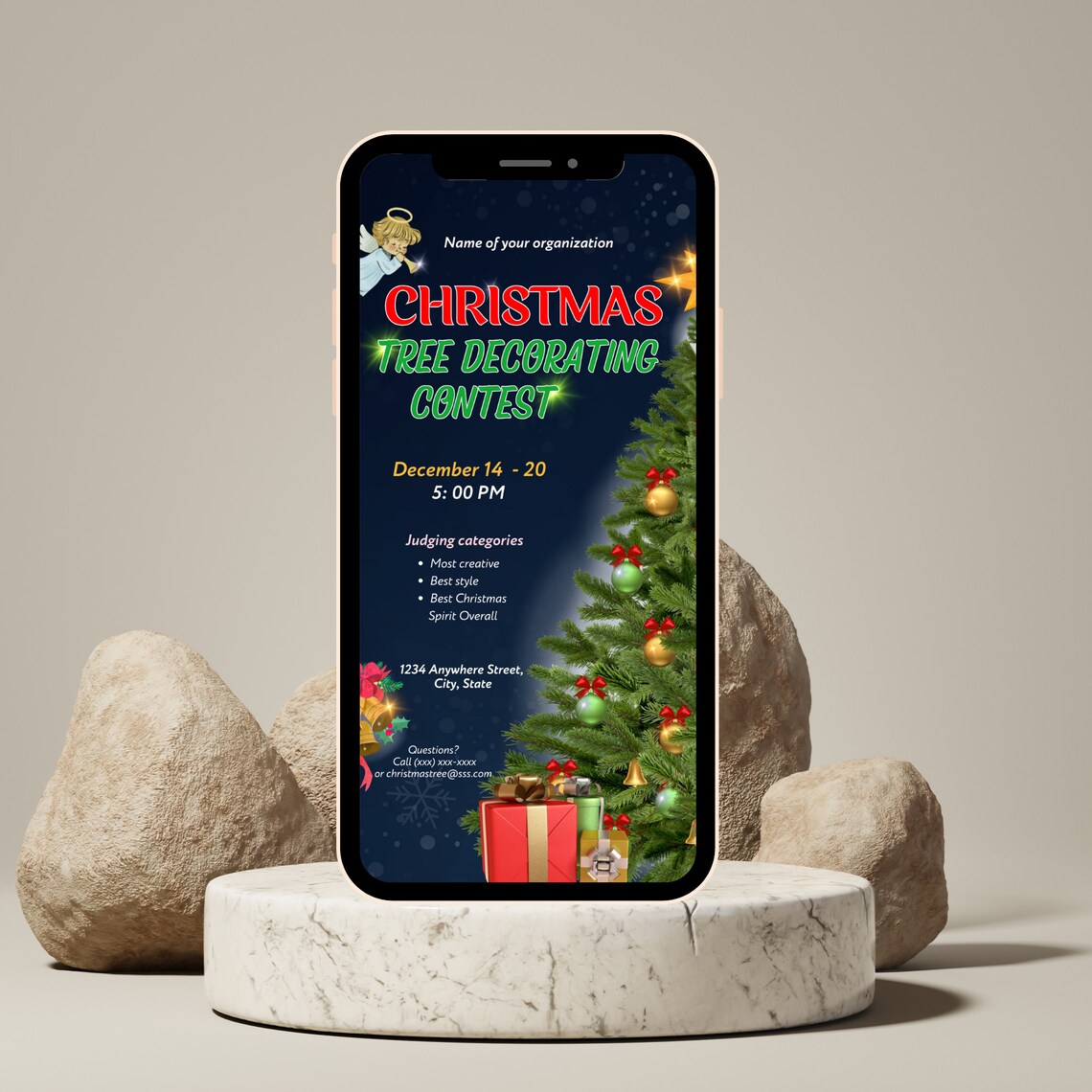 Christmas Tree Decorating Contest Flyer, Holiday Ornament, Decorated ...