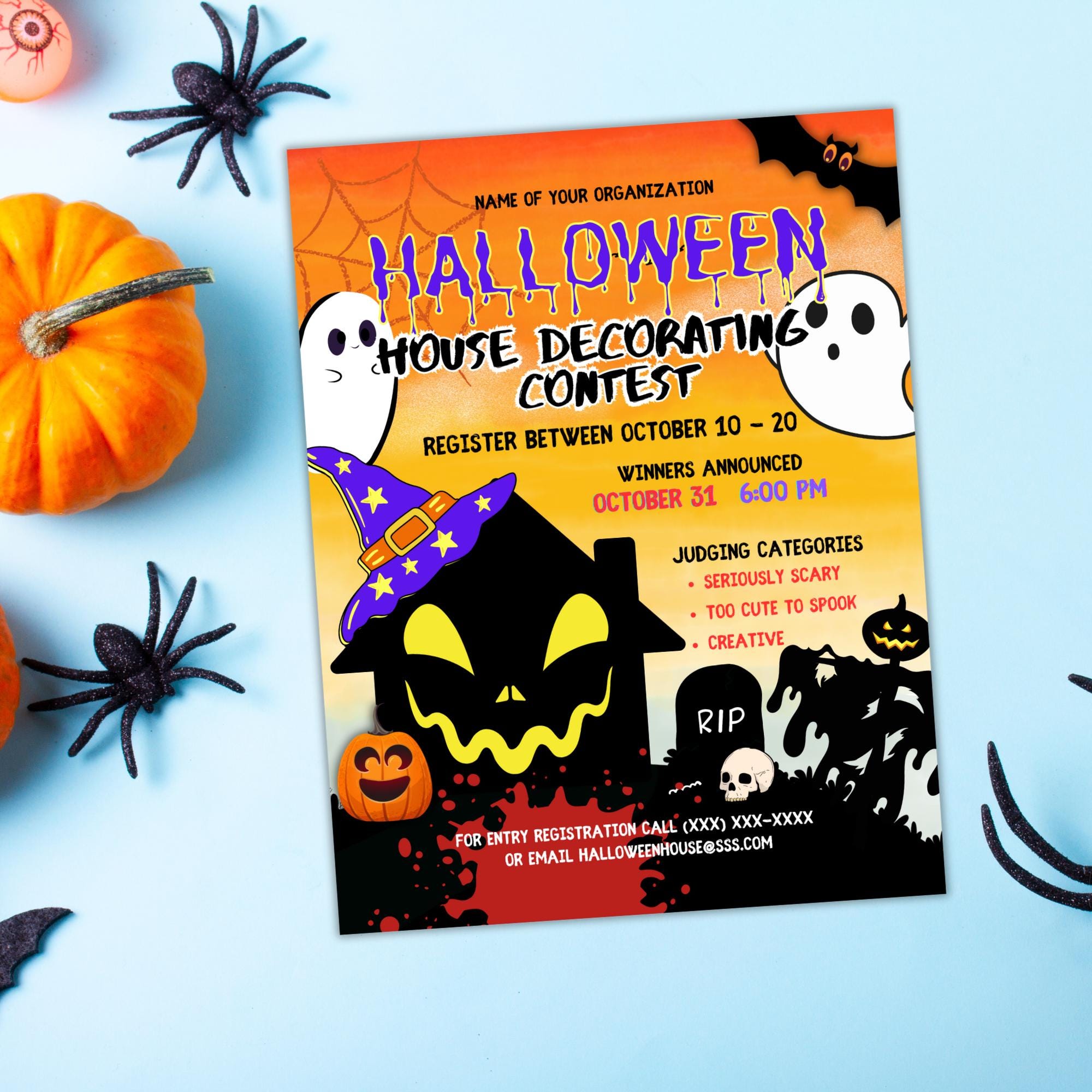 Halloween House Decorating Contest Flyer, Haunted House, Spooky Season ...
