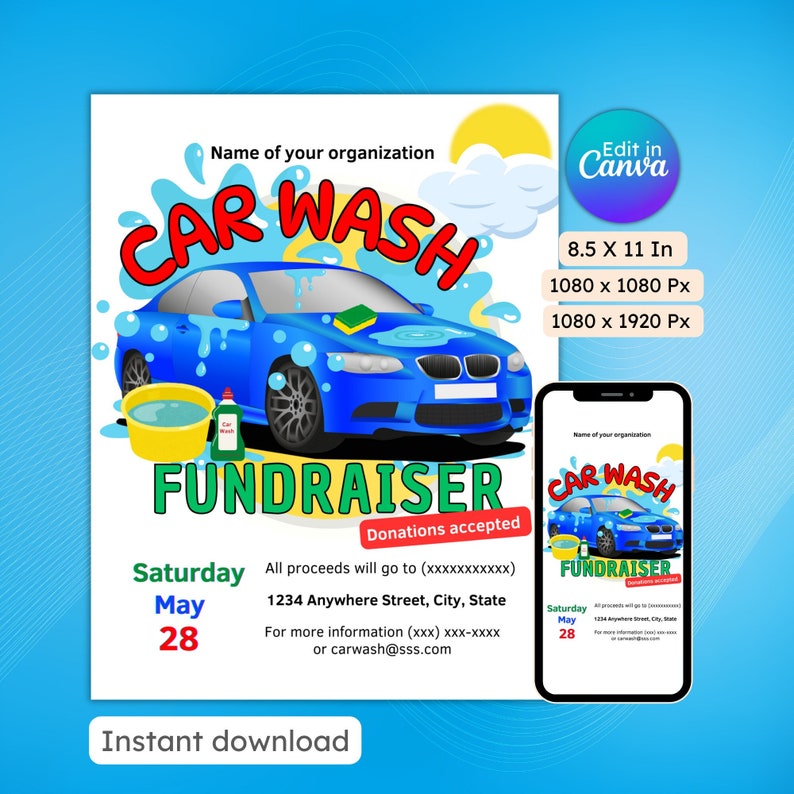 Car Wash Fundraiser Flyer, Automobile Clean, Community Event, Vehicle ...