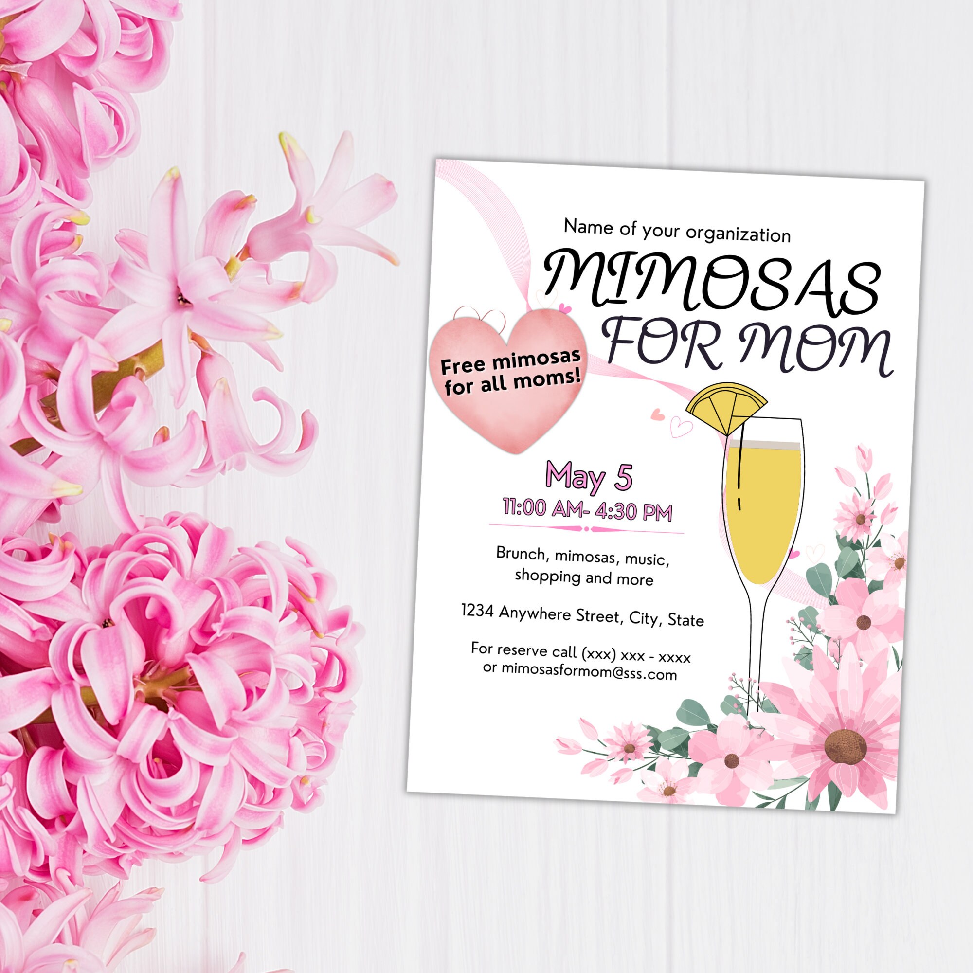 Mimosas for Mom Flyer, Mother's Day Brunch, Happy Mother's Day, Floral ...