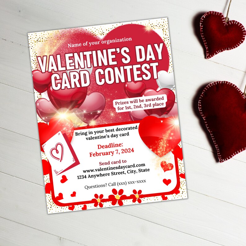 Valentine's Day Card Contest Flyer Community Event Cute Love Card Funny ...