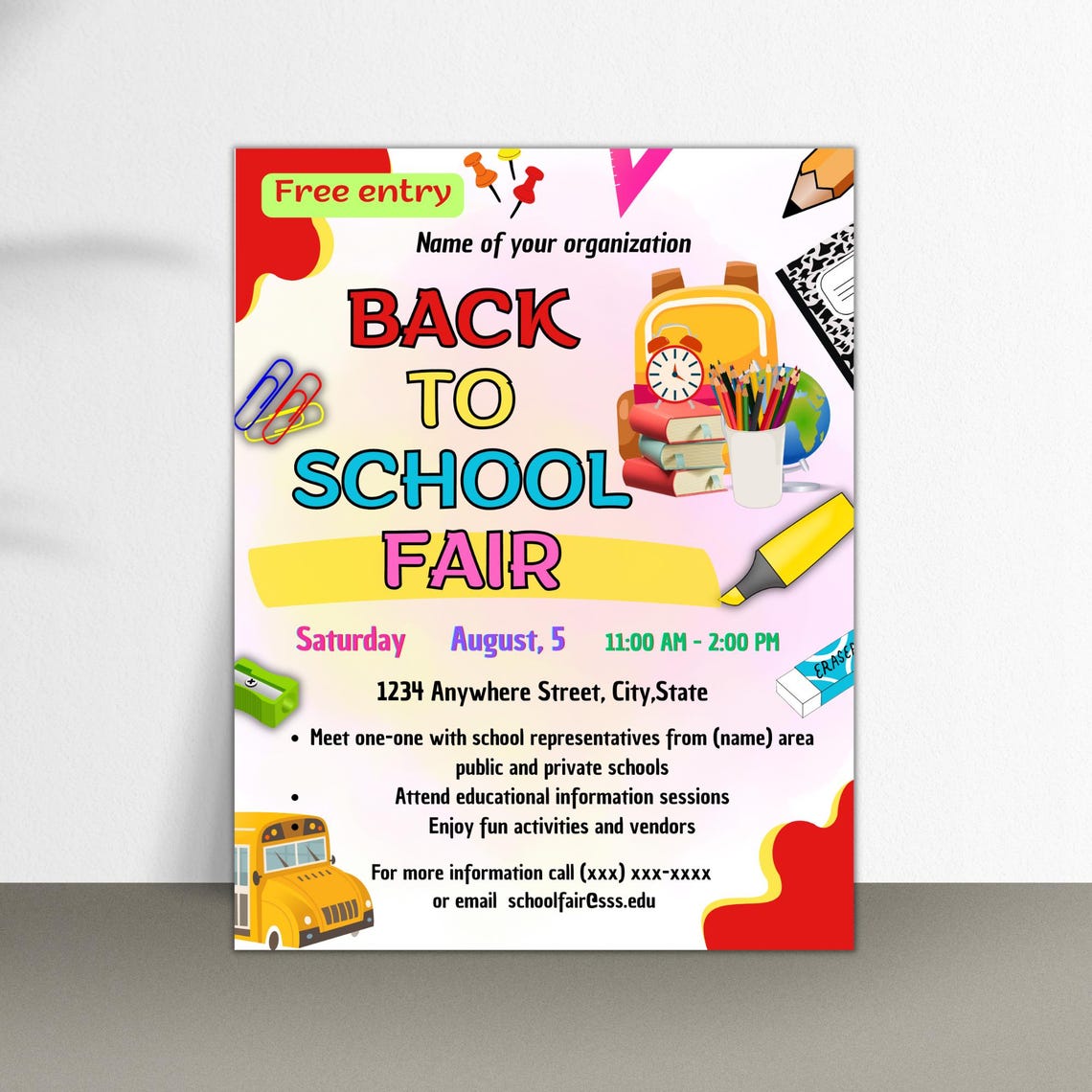Back to School Fair Flyer, School Fundraiser, Community Event, Summer ...
