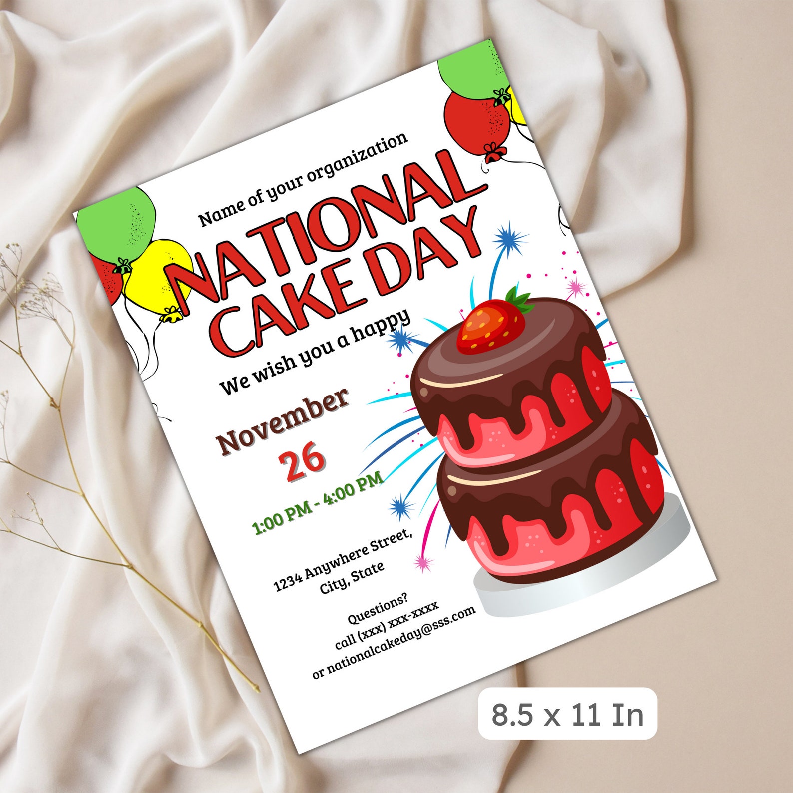 National Cake Day Flyer Birthday Card Any Occasion Cake Parade ...