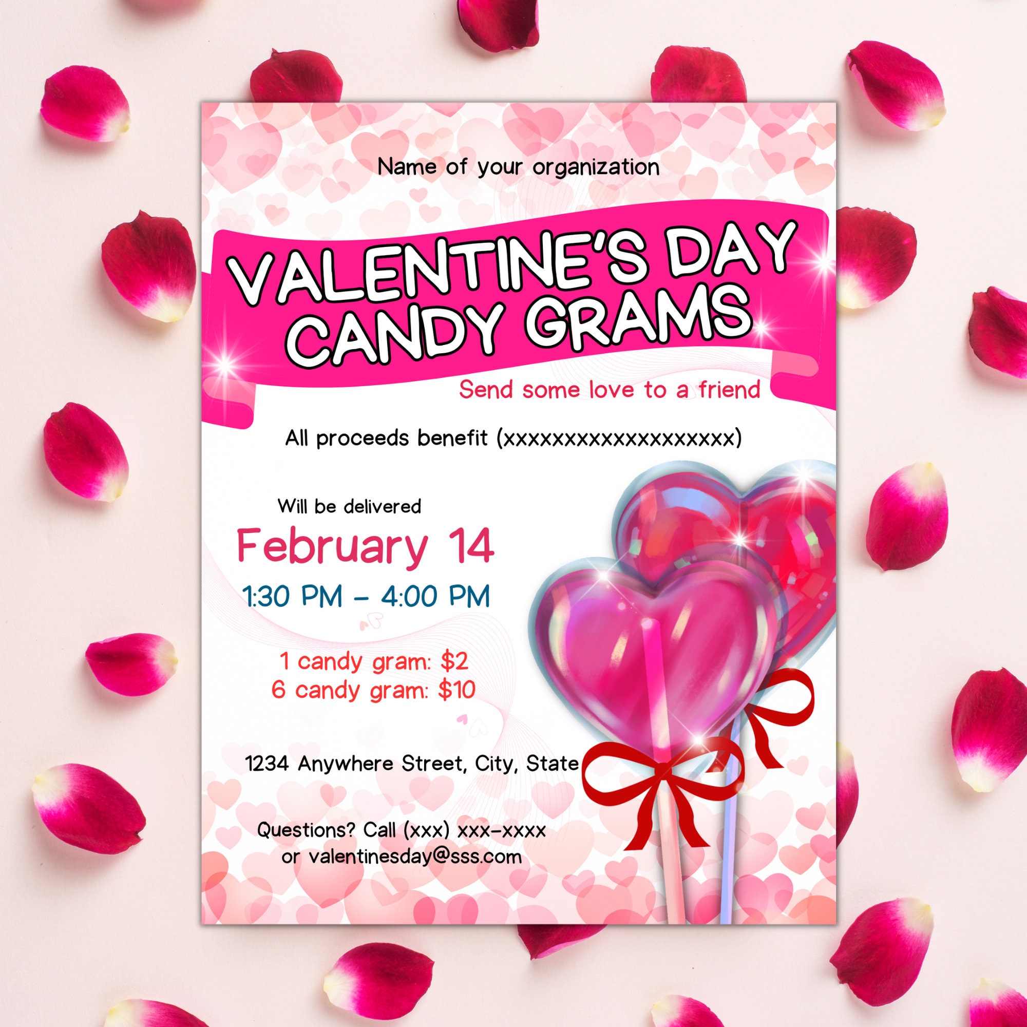 Valentine's Day Candy Grams Flyer School Grams Valentine Fundraiser ...
