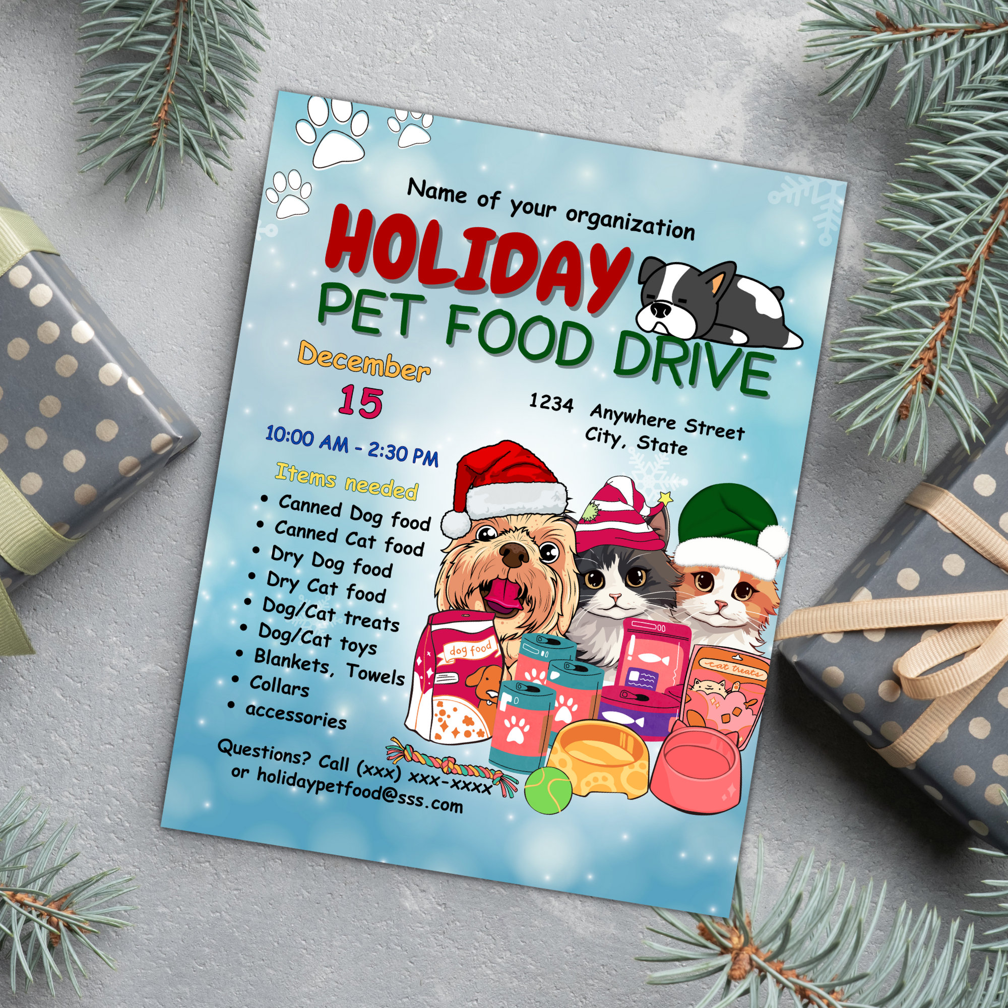 Holiday Pet Food Drive Flyer Animal Shelter Christmas Food Pet Flyer ...