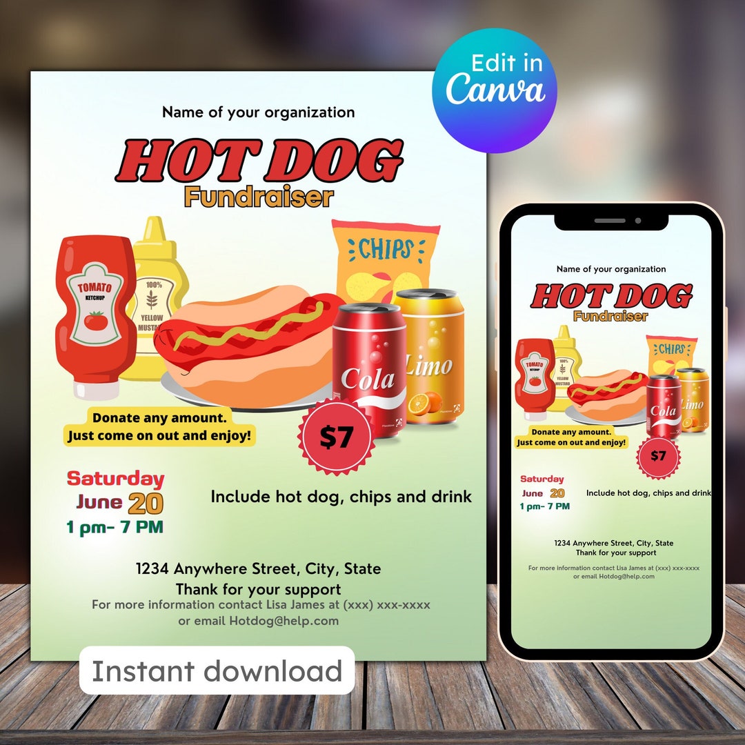 Hot Dog Fundraiser Flyer National Hot Dog Day Fundraising for - Etsy