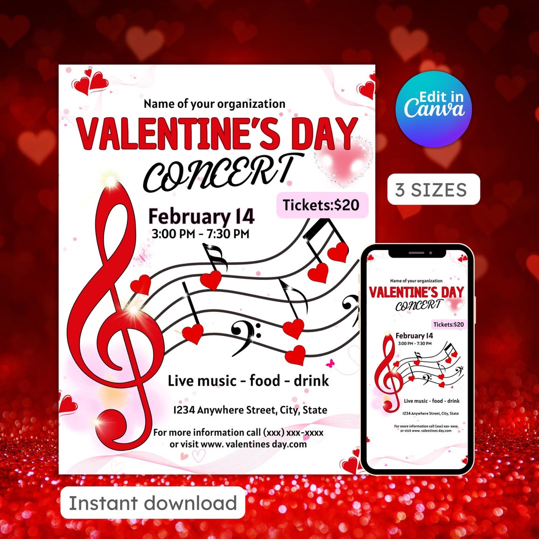 Valentine's Day Concert Flyer Musical Event Fund-raising Party Surprise ...
