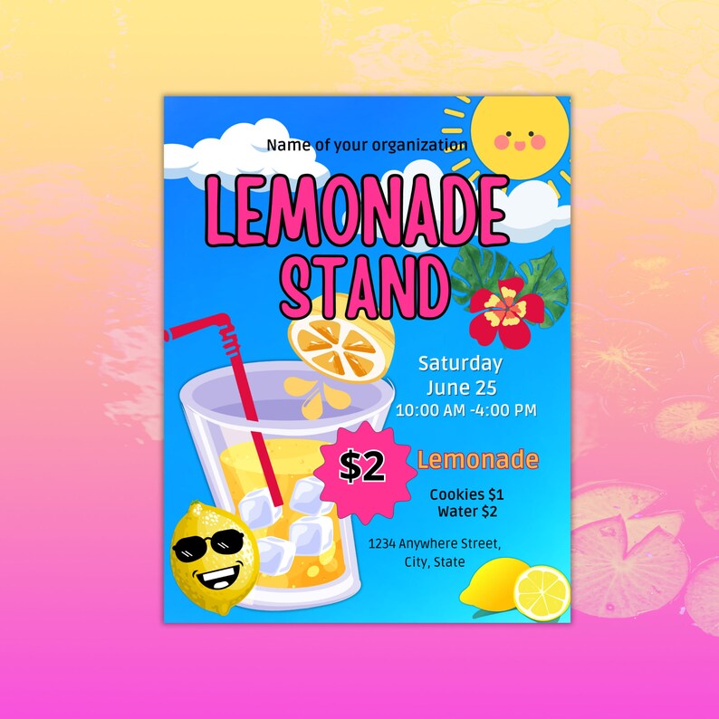 Lemonade Stand Flyer, Summer Fundraiser, Neighborhood Event, Lemon ...