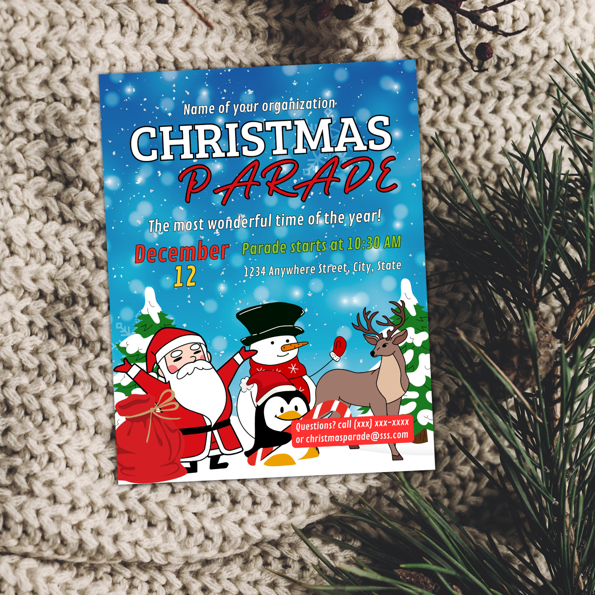 Christmas Parade Flyer, Santa Claus, Community Event, Main Street USA ...