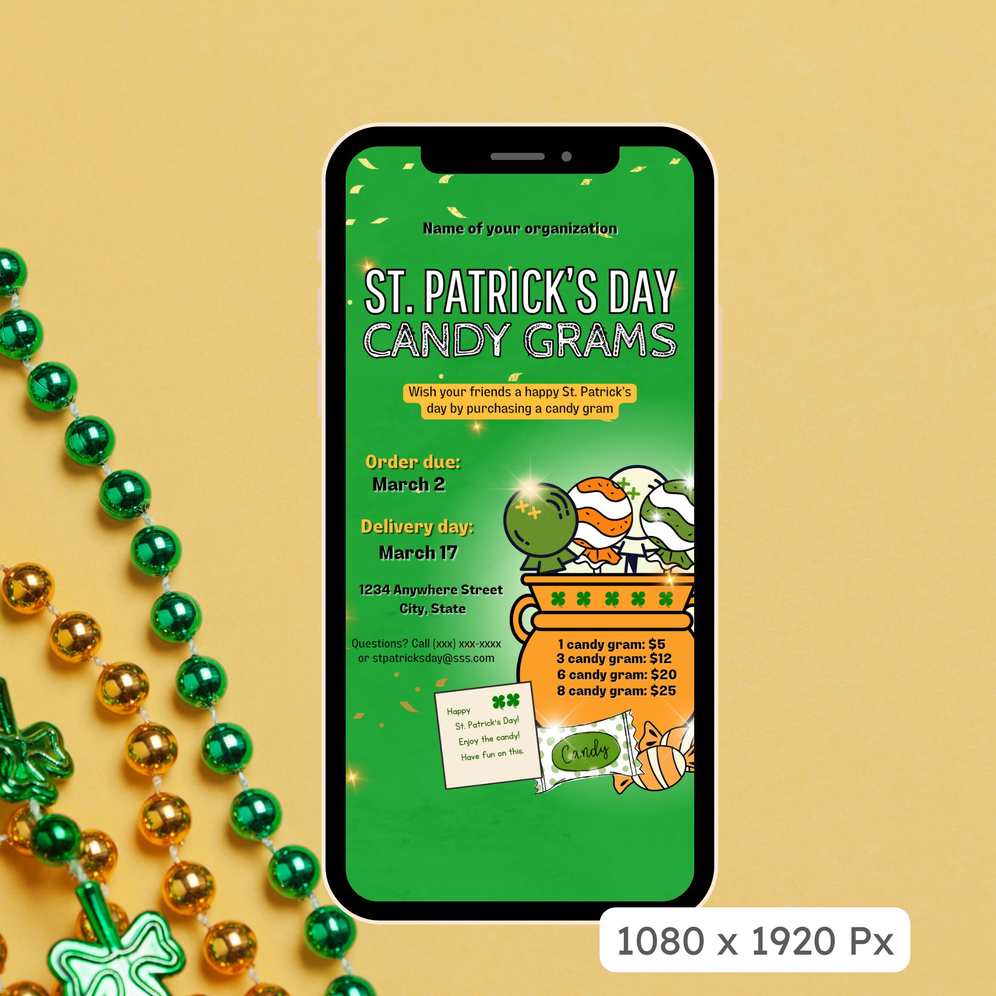St. Patrick's Day Candy Grams Flyer Fundraiser Template St Patty Candy ...