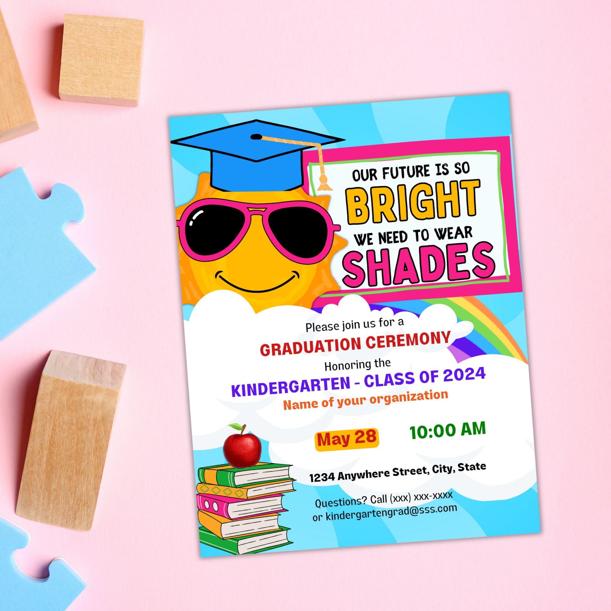 Our Future is so Bright Invitation Kindergarten Grad Sunglasses Theme ...
