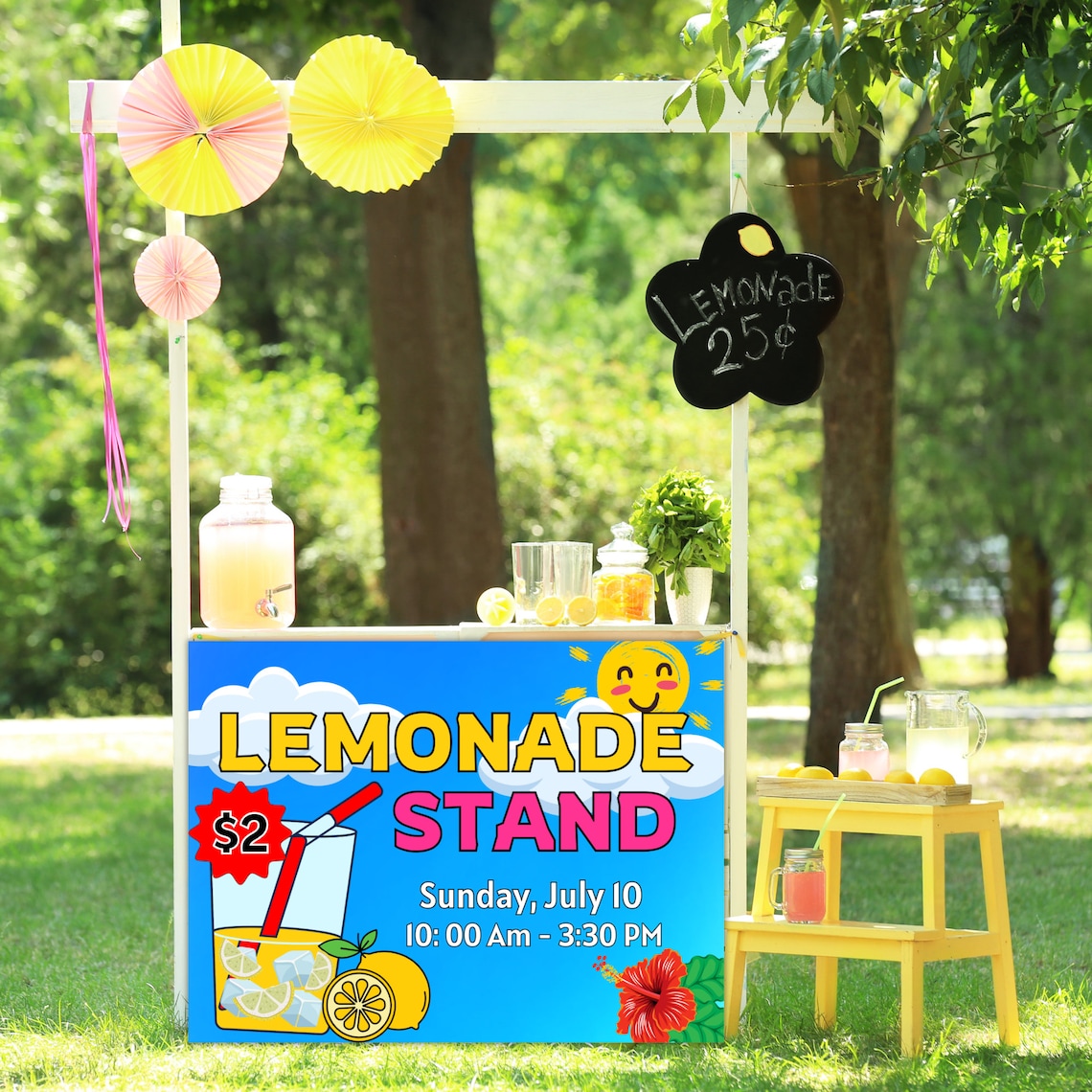 Lemonade Stand Sign, Ice Cold Lemonade, Personalized Sign, Summer Party ...