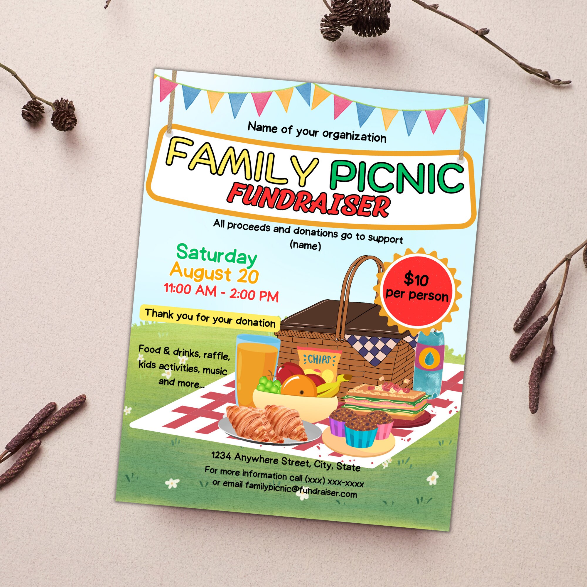 Family Picnic Fundraiser Flyer, School Fundraiser, Company Picnic ...