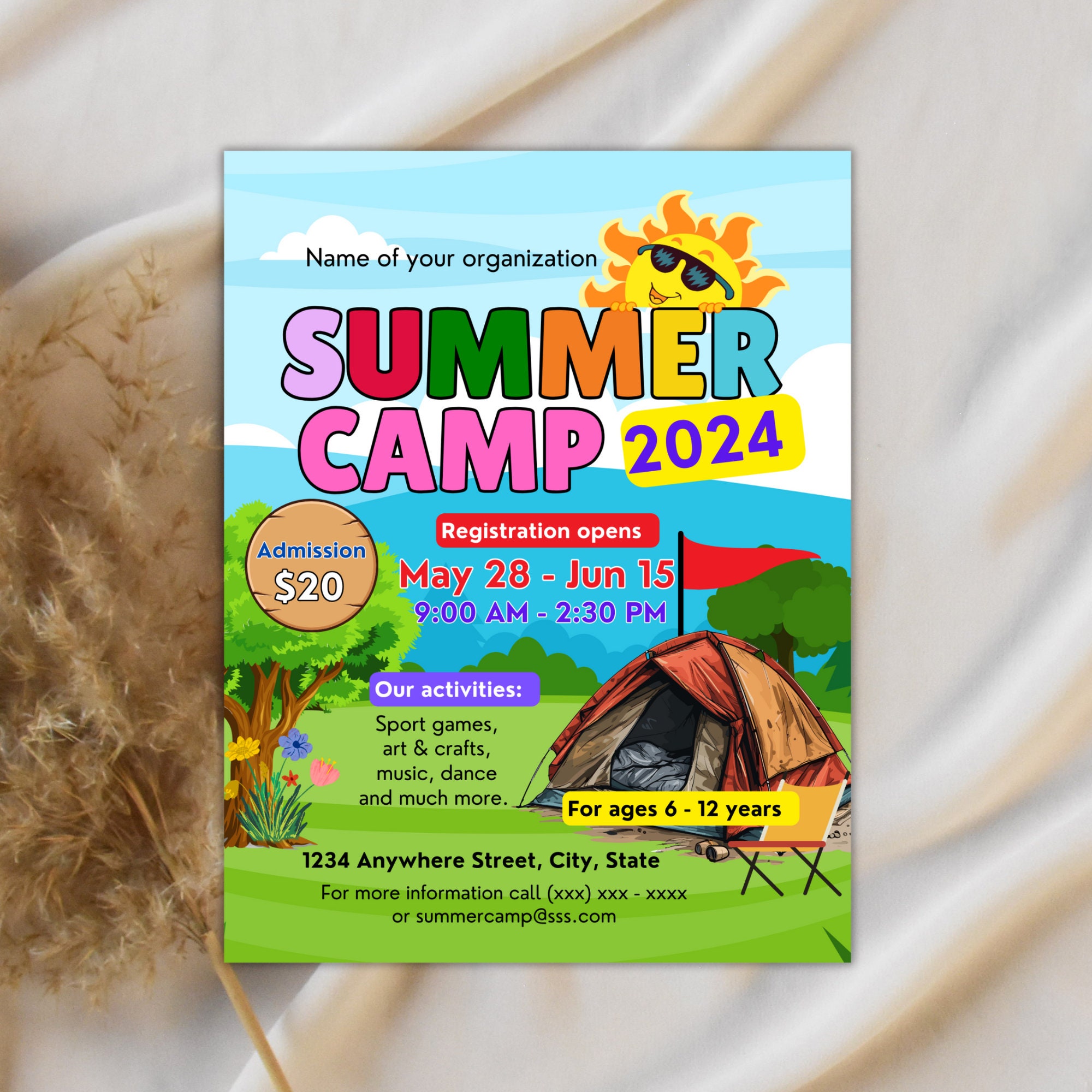 Kids Summer Camp Flyer Camping Invitation Community Event Summer ...