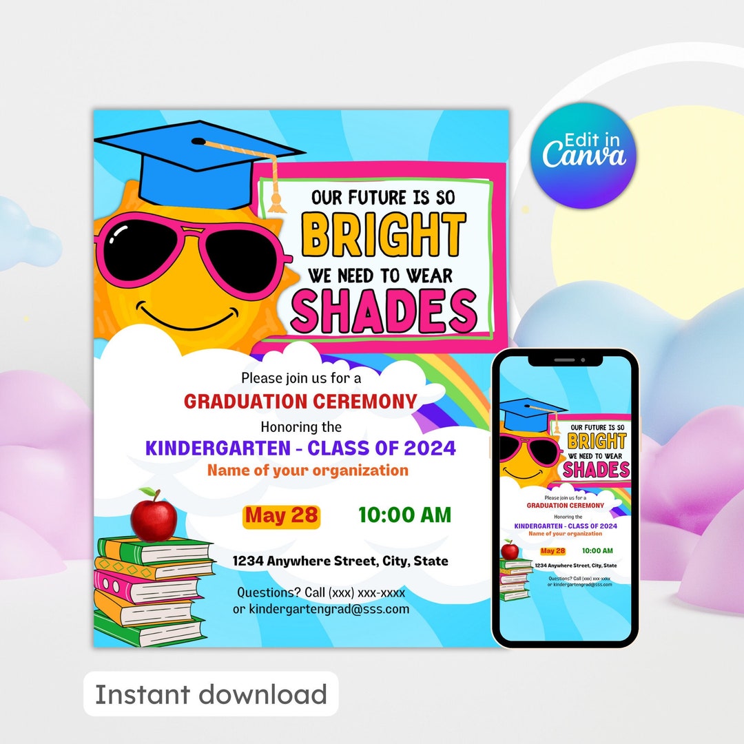 Our Future is so Bright Invitation Kindergarten Grad Sunglasses Theme ...