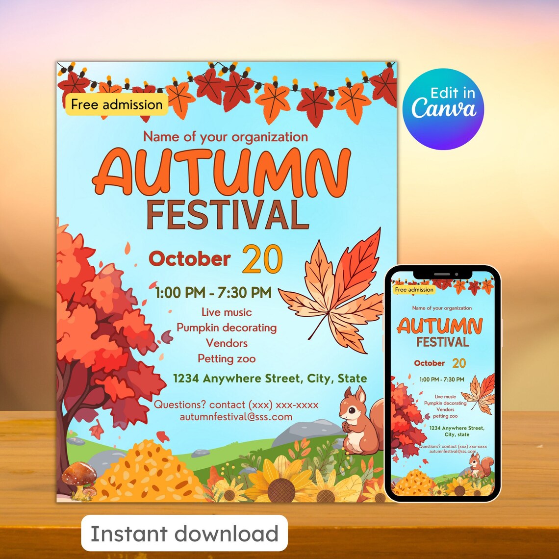 Autumn Festival Flyer Fall Invitation School Pto Pta Pumpkin Festival ...