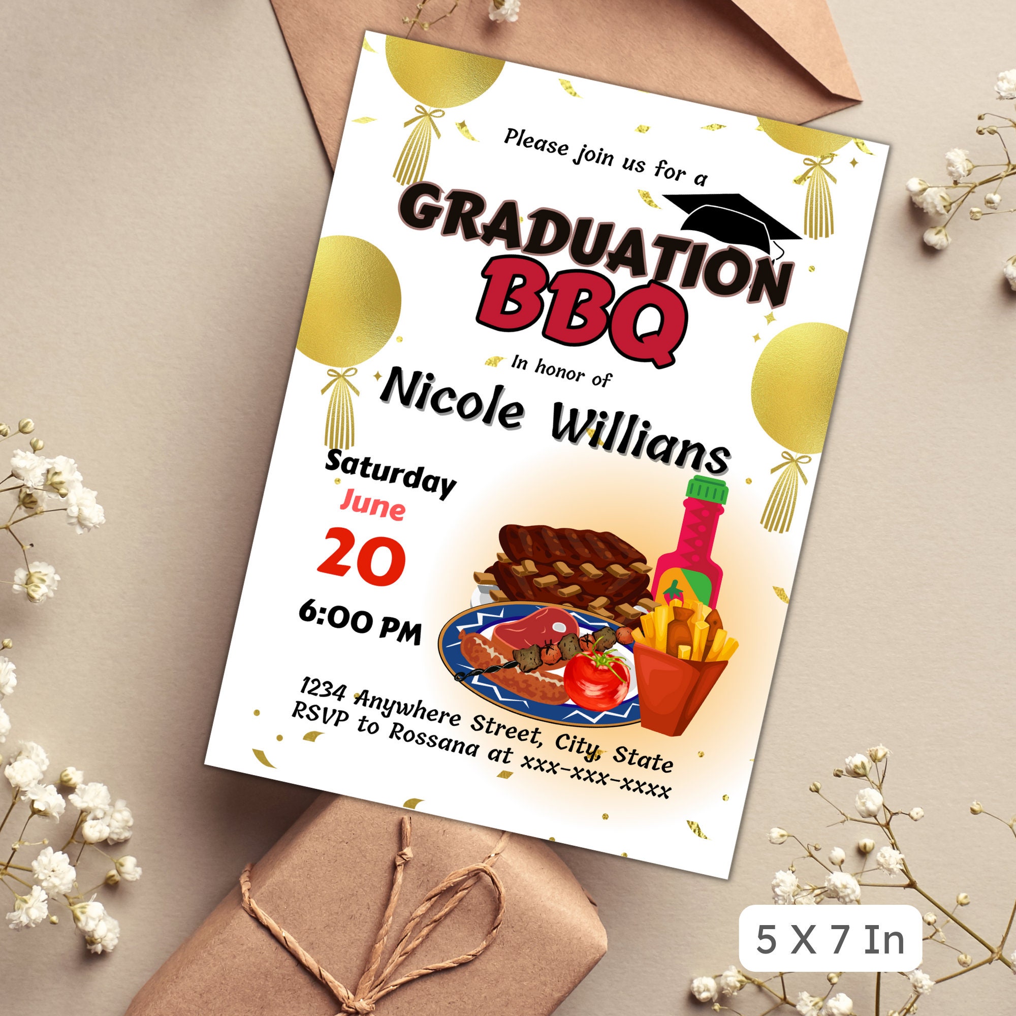 Editable Graduation Bbq Invite Highschool Graduation Online Graduation ...