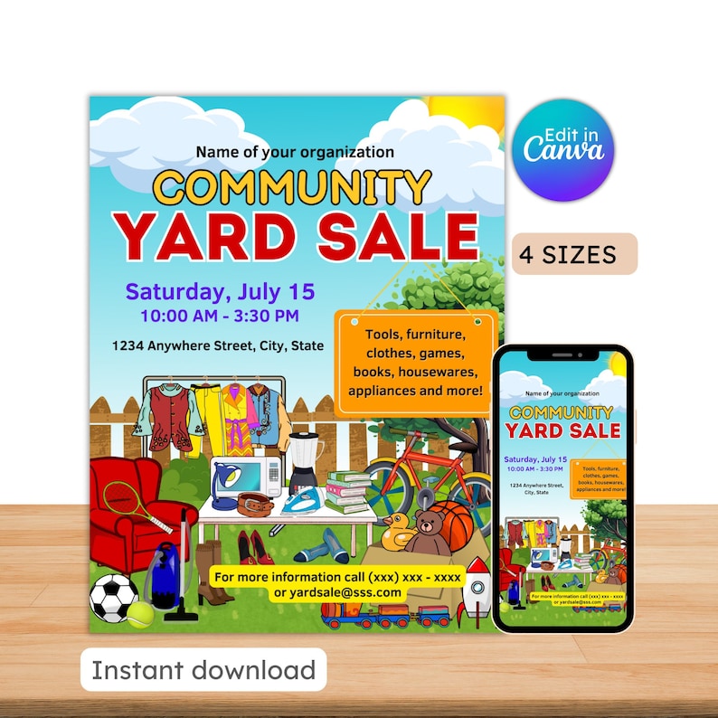 Community Yard Sale Flyer, Neighborhood Garage, Pta Flyer Yard Sale ...