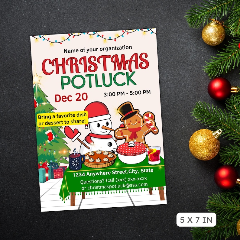 Christmas Potluck Flyer Holiday Invitation Office Potluck Christmas ...