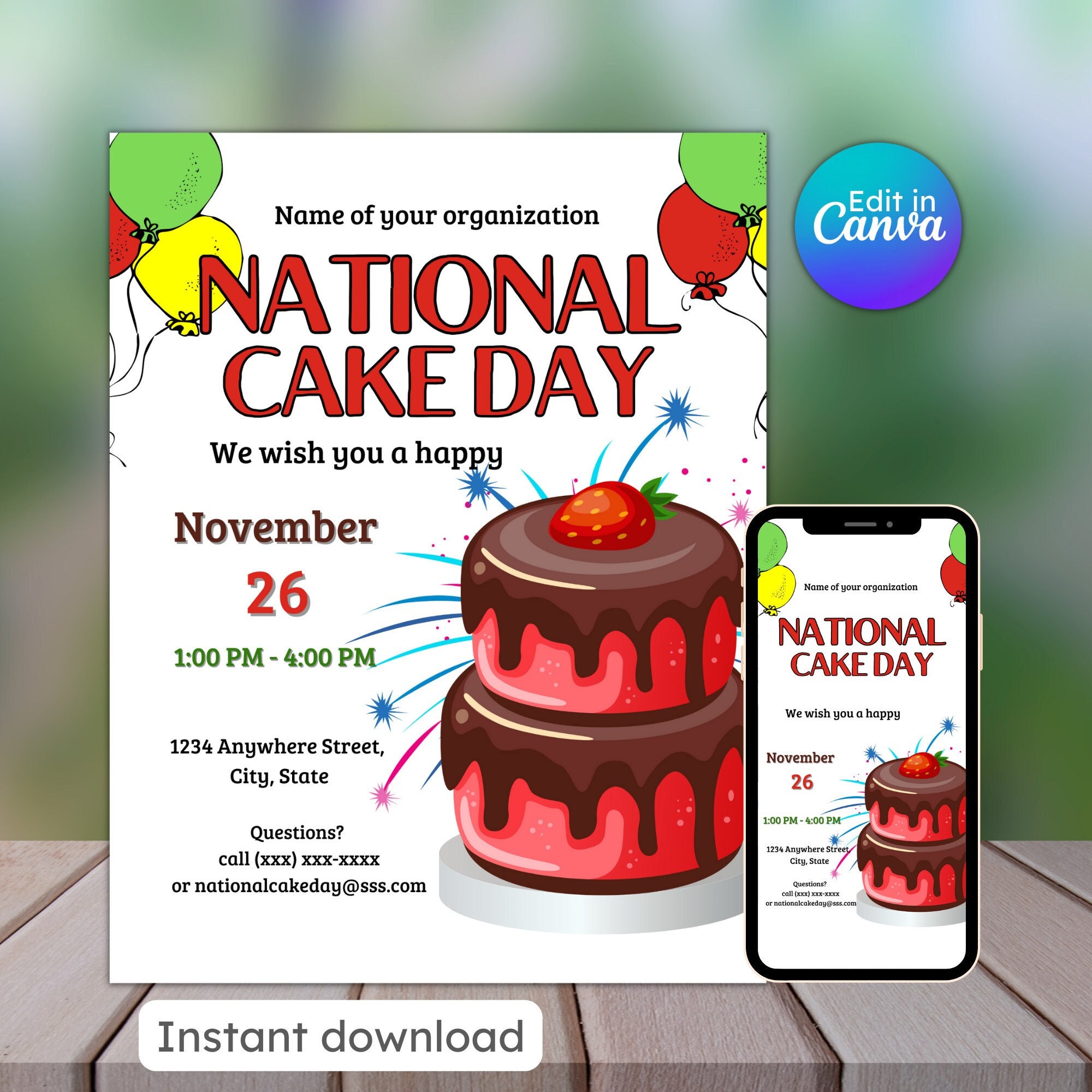 National Cake Day Flyer, Birthday Card, Any Occasion, Cake Parade ...