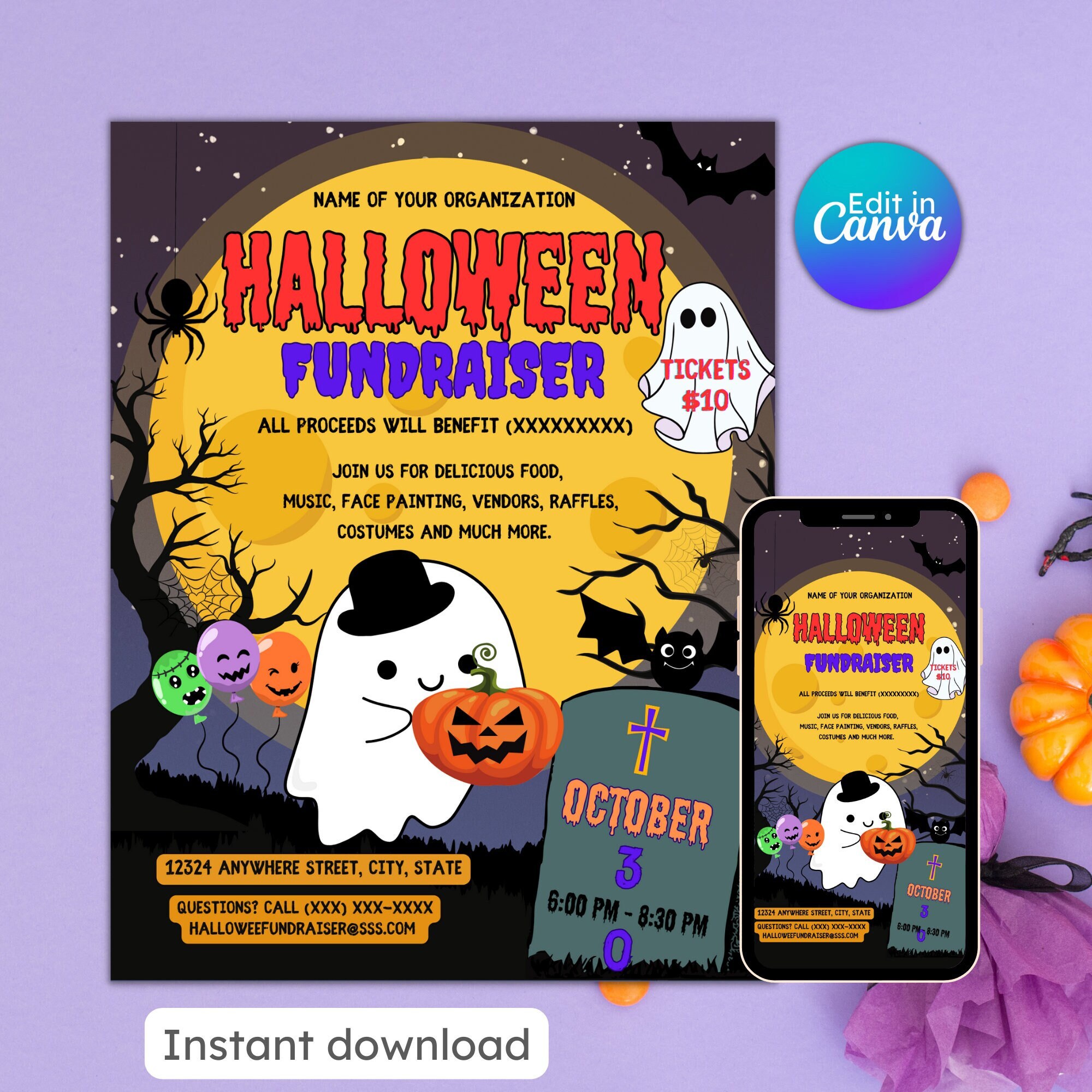 Halloween Fundraiser Flyer Trick or Treat School Event Costume Party ...