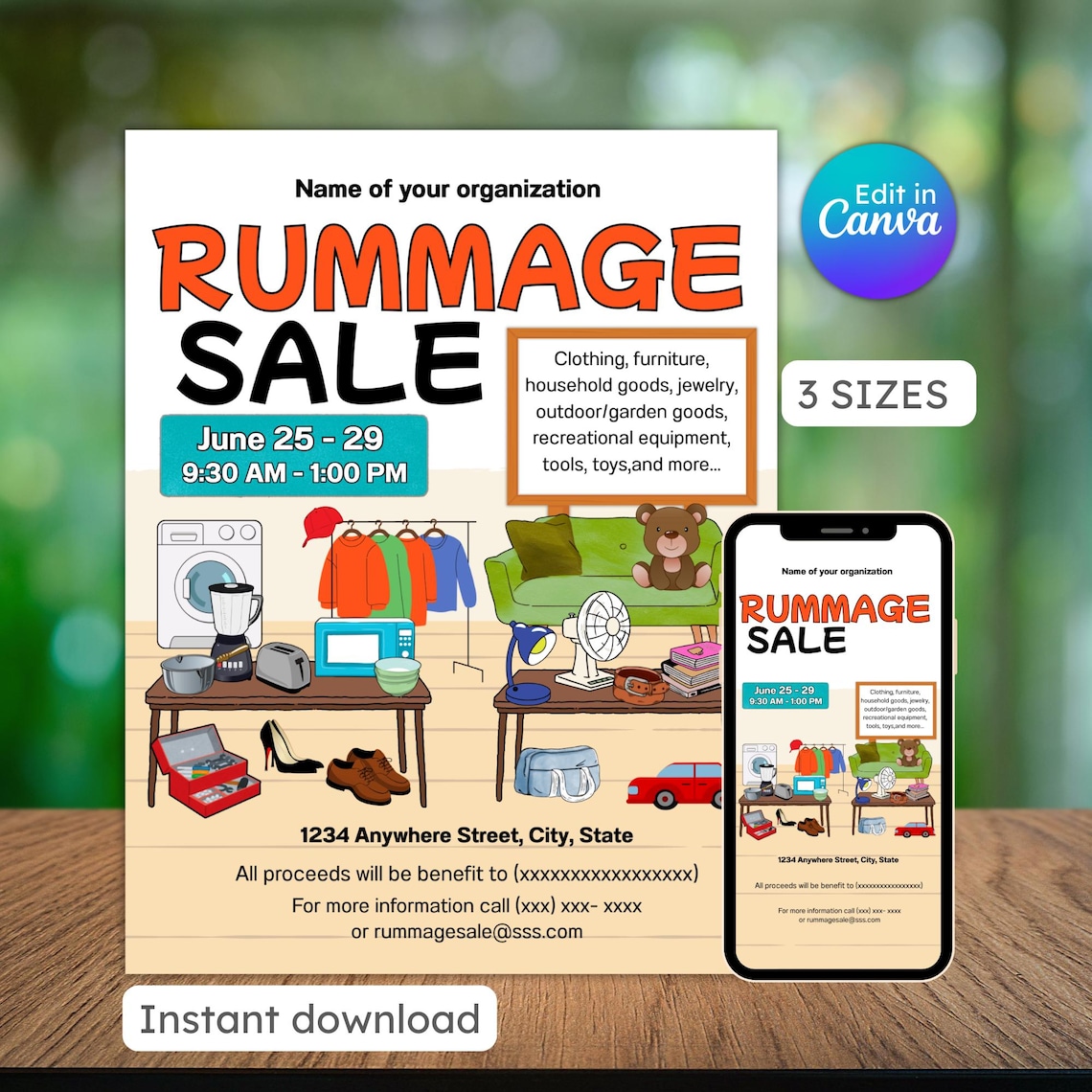 Rummage Sale Flyer, Yard Sale Template, School Fundraiser, Fundraising ...