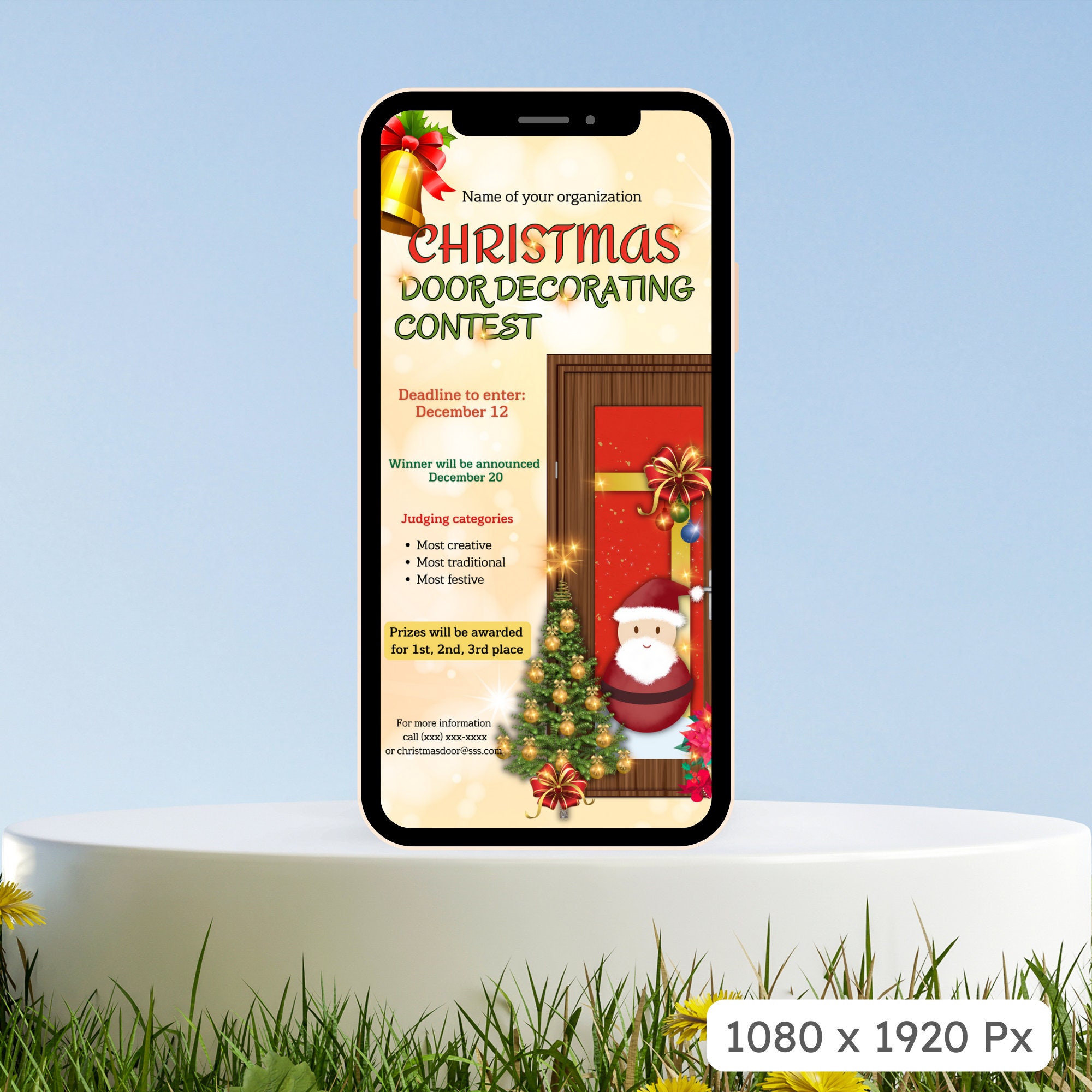 Christmas Door Decorating Contest Flyer, Photos With Santa, City Town ...