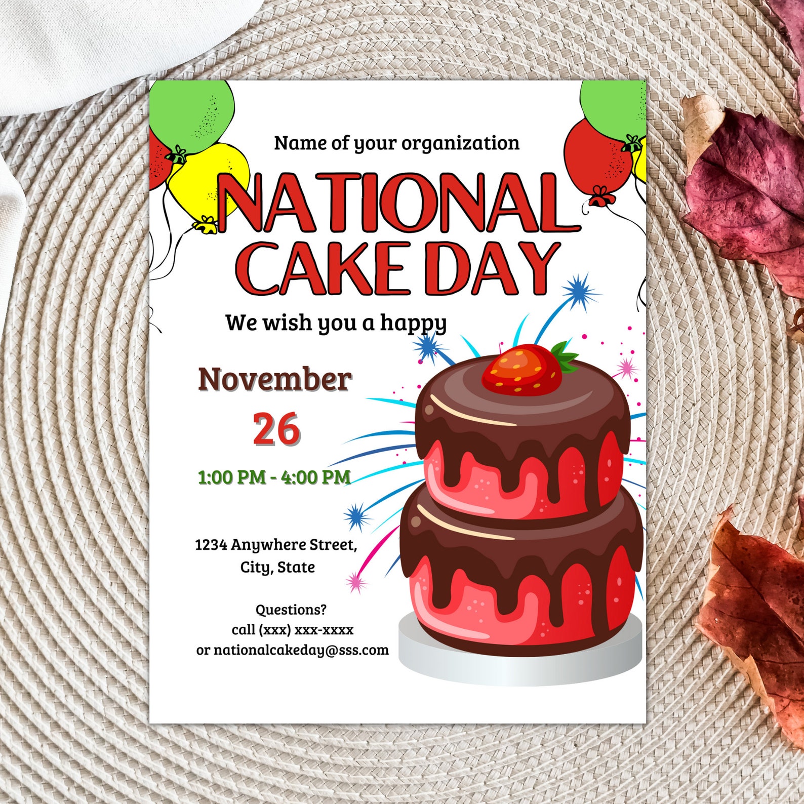 National Cake Day Flyer Birthday Card Any Occasion Cake Parade ...