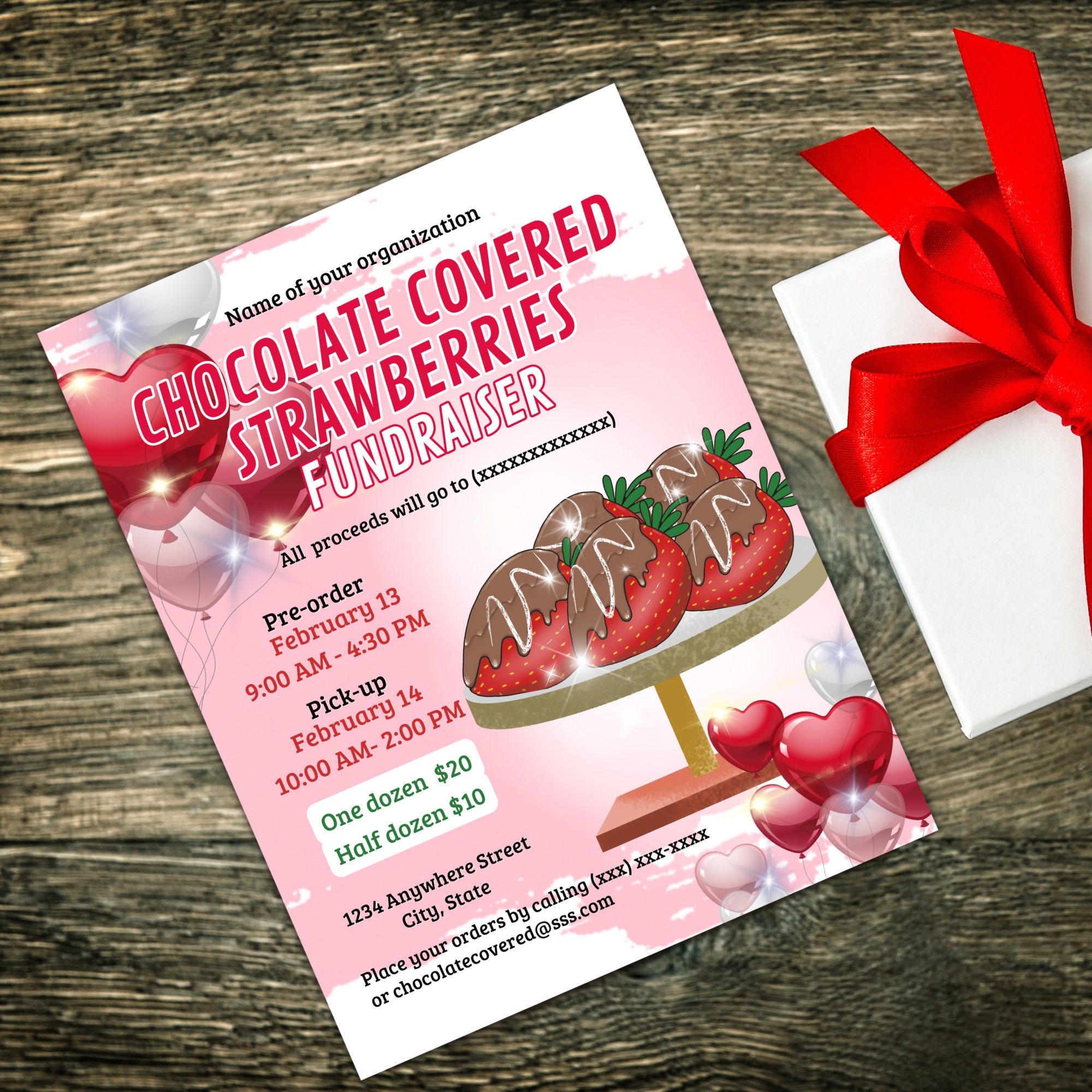 Chocolate Covered Strawberries Fundraiser Flyer, Charity Nonprofit ...