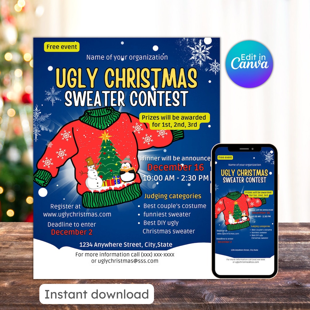 Ugly Christmas Sweater Contest Flyer Competition Ideas Christmas ...