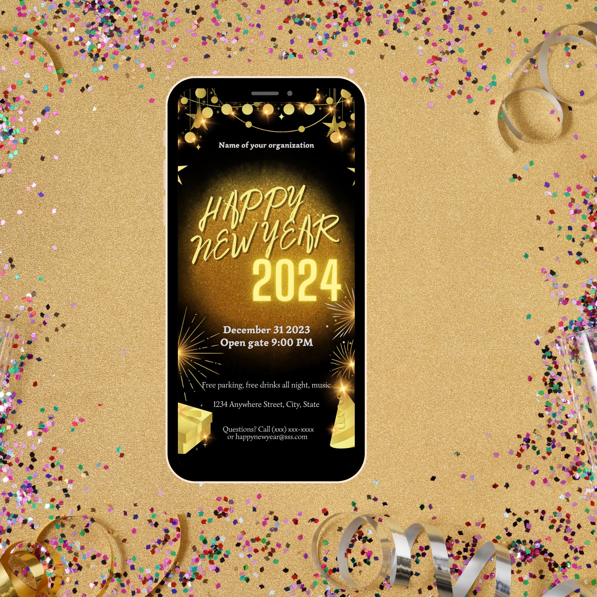 Happy New Year 2024 Flyer December 31st New Year Holiday Nye Party ...