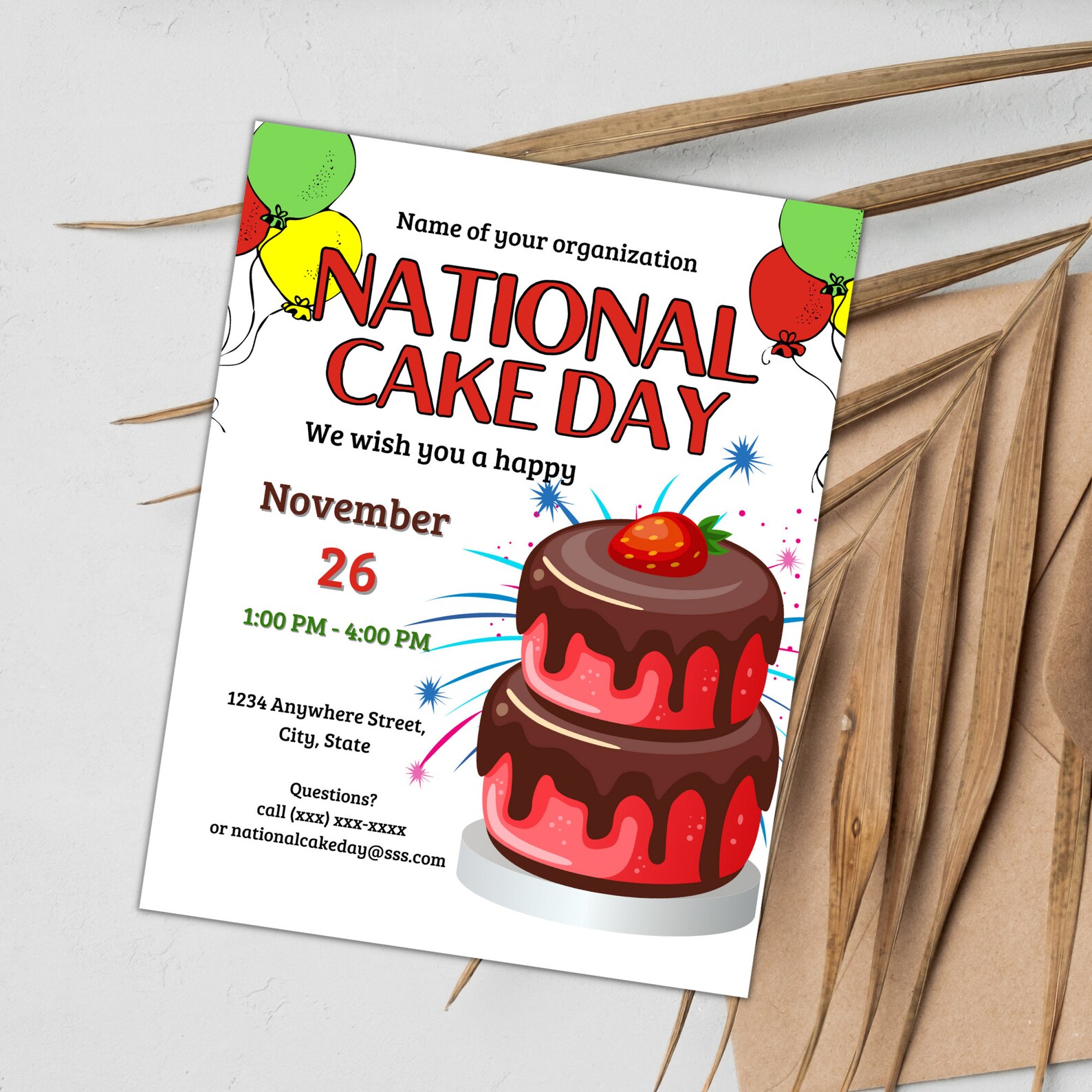 National Cake Day Flyer Birthday Card Any Occasion Cake Parade ...