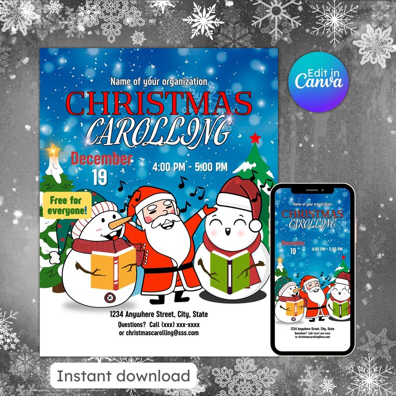 Christmas Carolling Flyer, Church School Event, Holiday Special ...