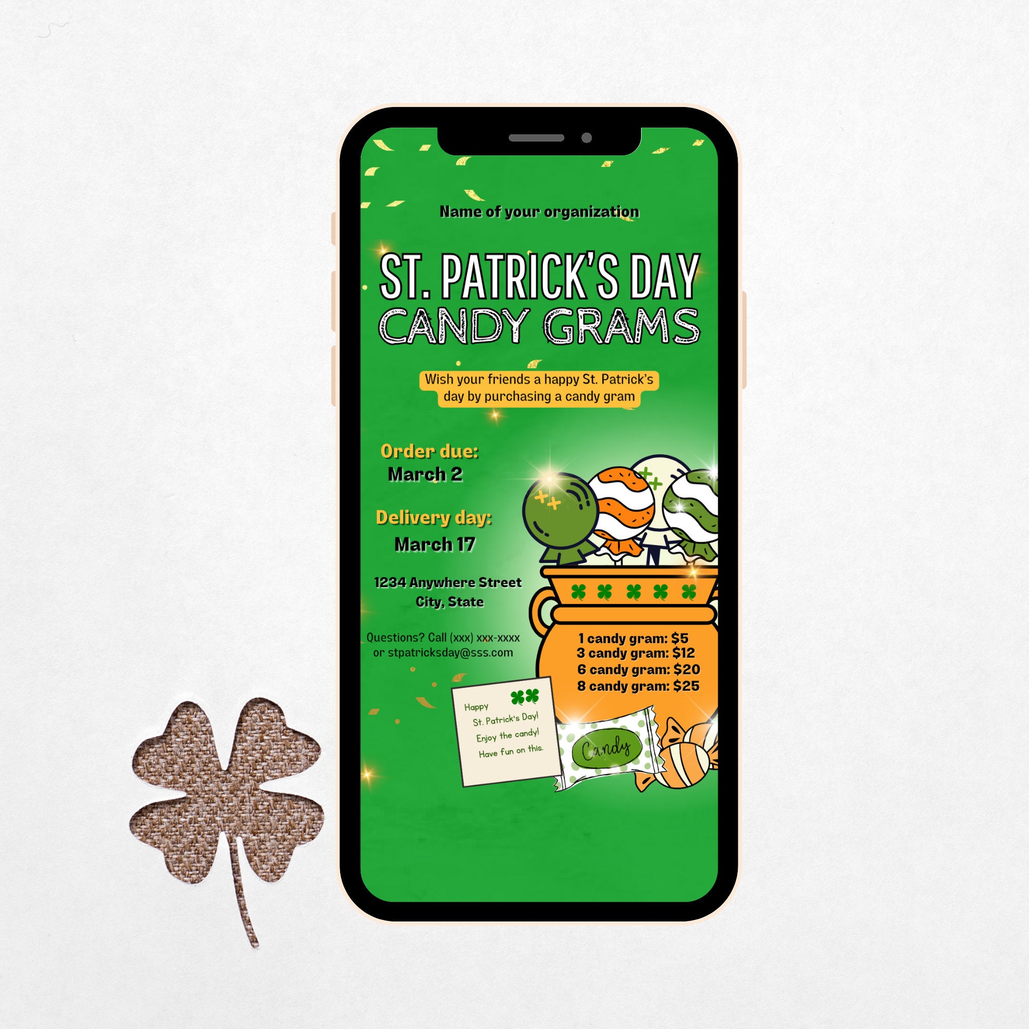 St. Patrick's Day Candy Grams Flyer Fundraiser Template St Patty Candy ...