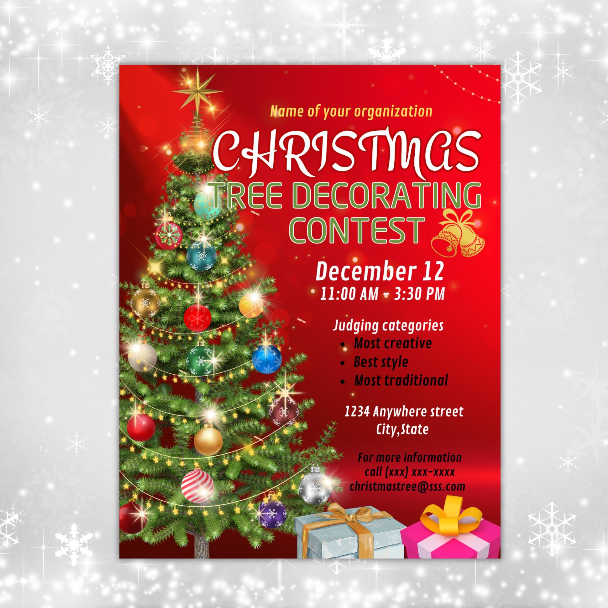 Christmas Tree Decorating Contest Flyer, Holiday Contest, Decorated ...
