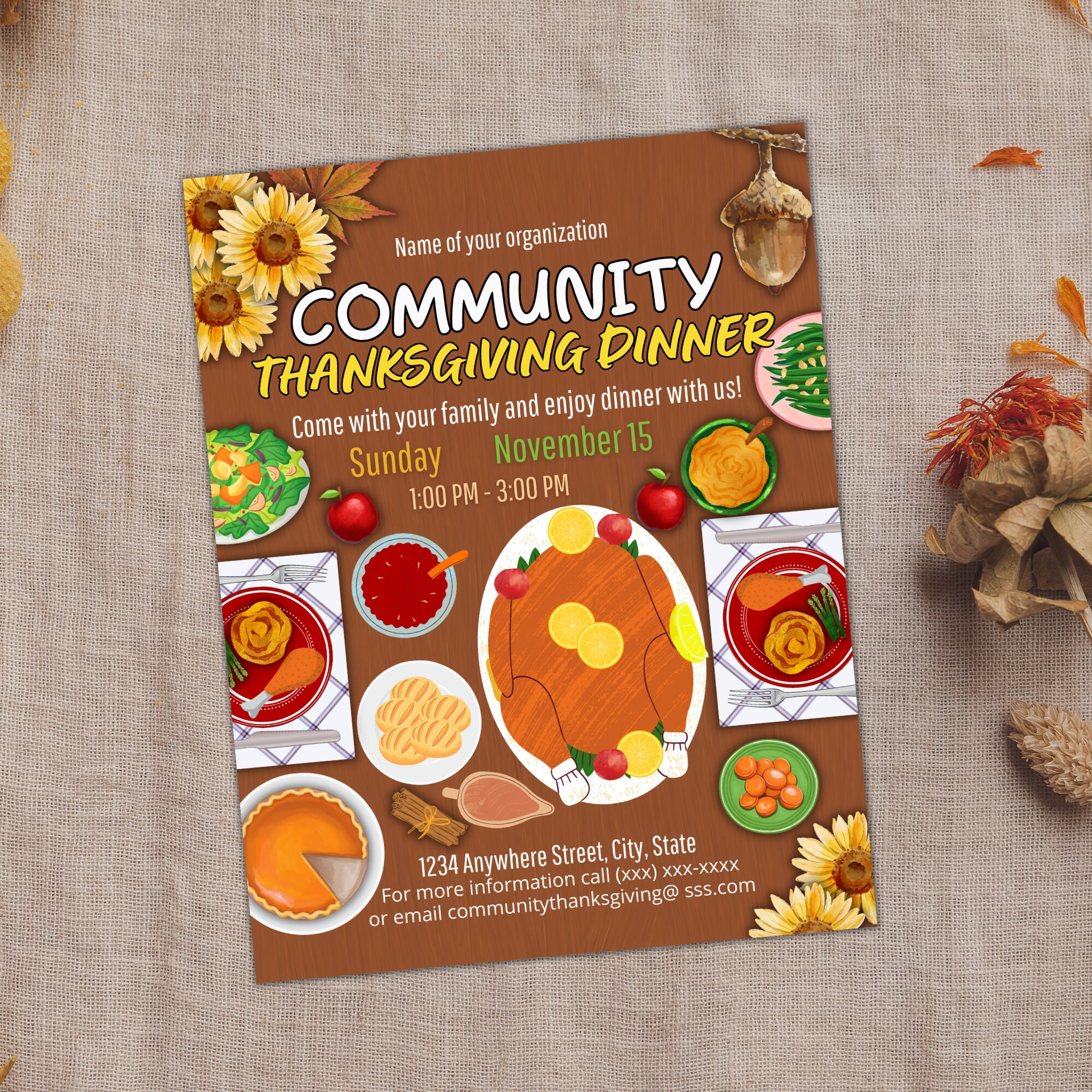 Community Thanksgiving Dinner Flyer, Fall Event, School Festival ...
