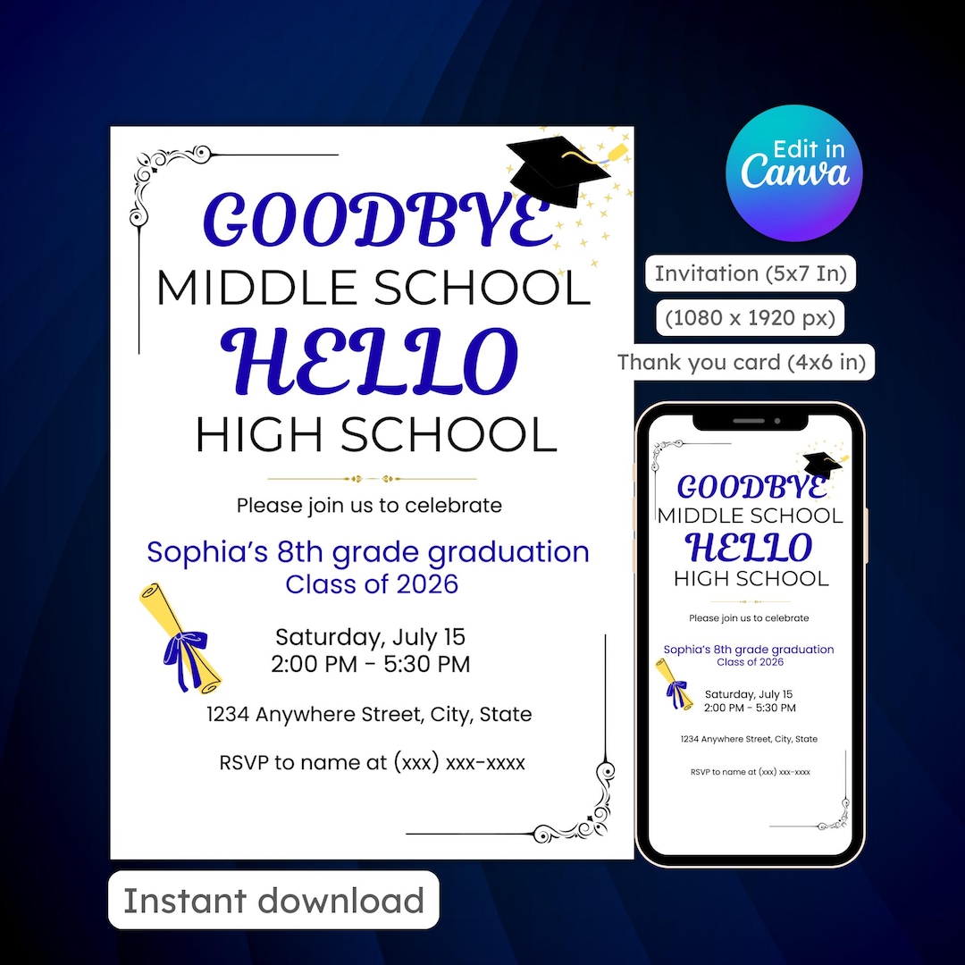 Goodbye Middle School Hello High School Invitation, Straight Outta, 8th ...