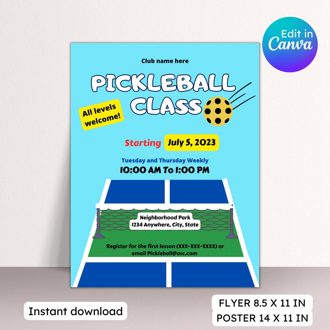 Pickleball Class Flyer, Pickle Ball Lessons, Pickle Ball Digital Flier ...