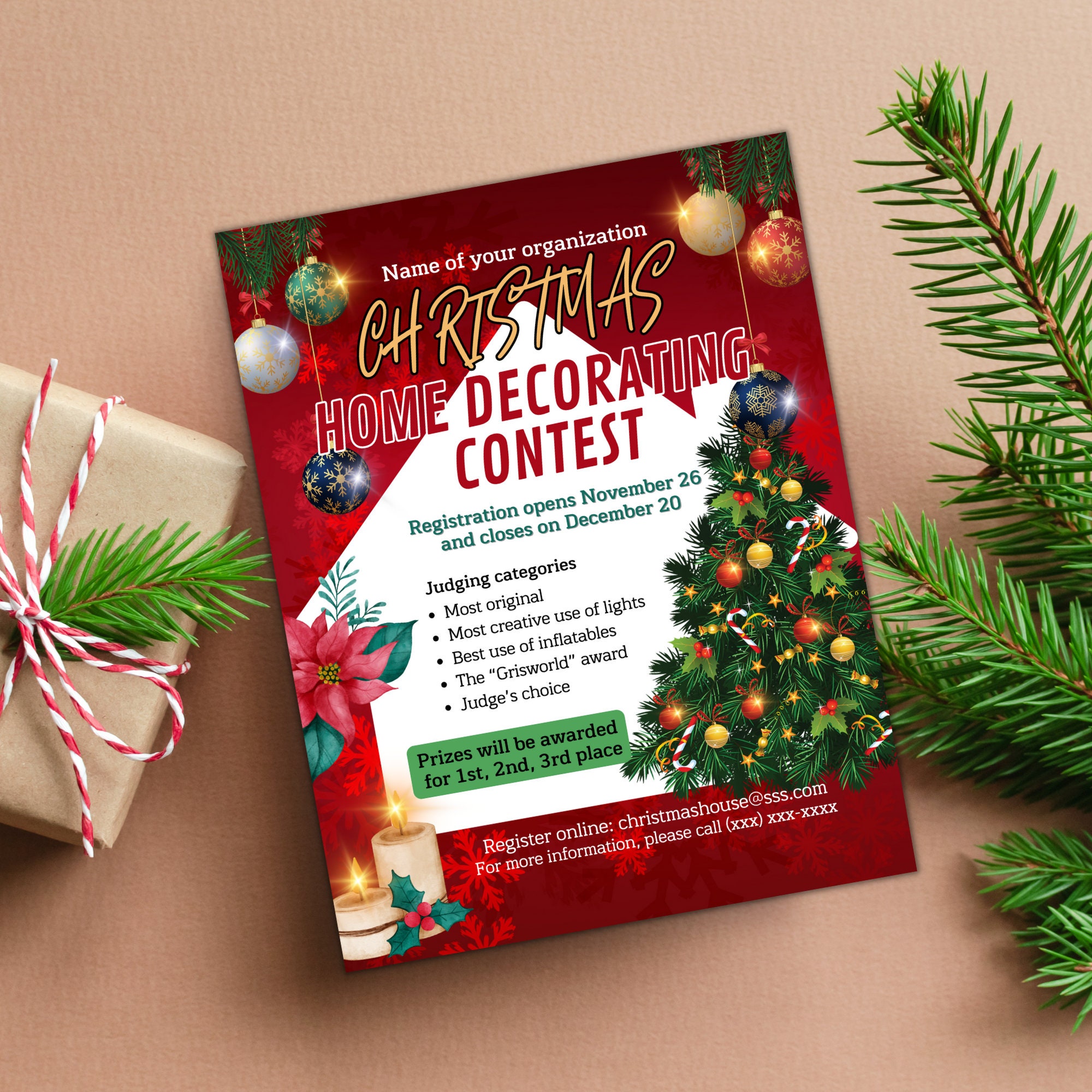 Christmas Home Decorating Contest Flyer, Holiday Invitation, School Pto ...