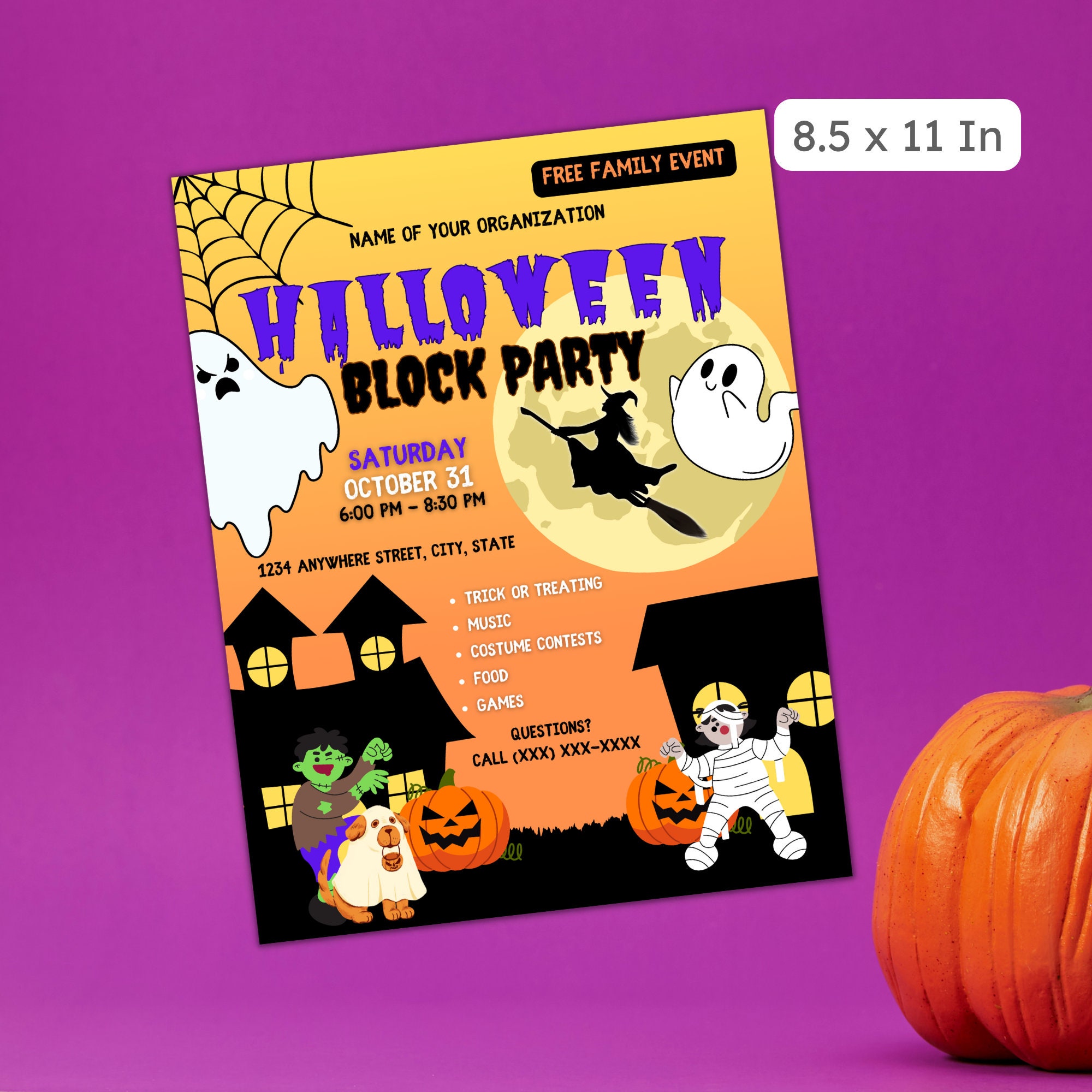 Halloween Block Party Flyer, Trick or Treat, Fall Festival, Kids ...