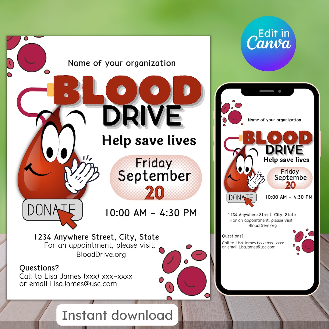Blood Drive Flyer, Donate Blood, Donations Drive, Nonprofit Donation ...