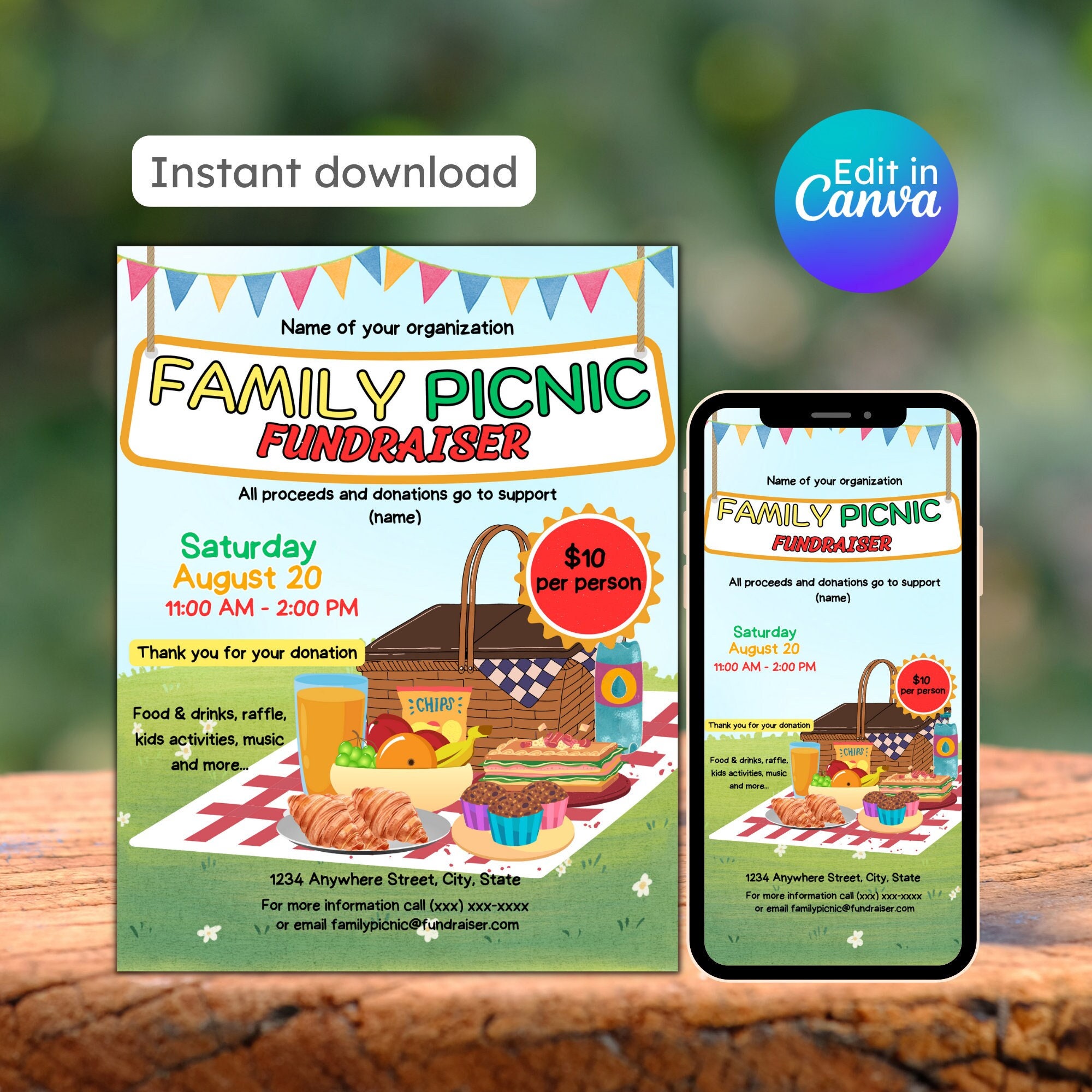 Family Picnic Fundraiser Flyer, School Fundraiser, Company Picnic ...