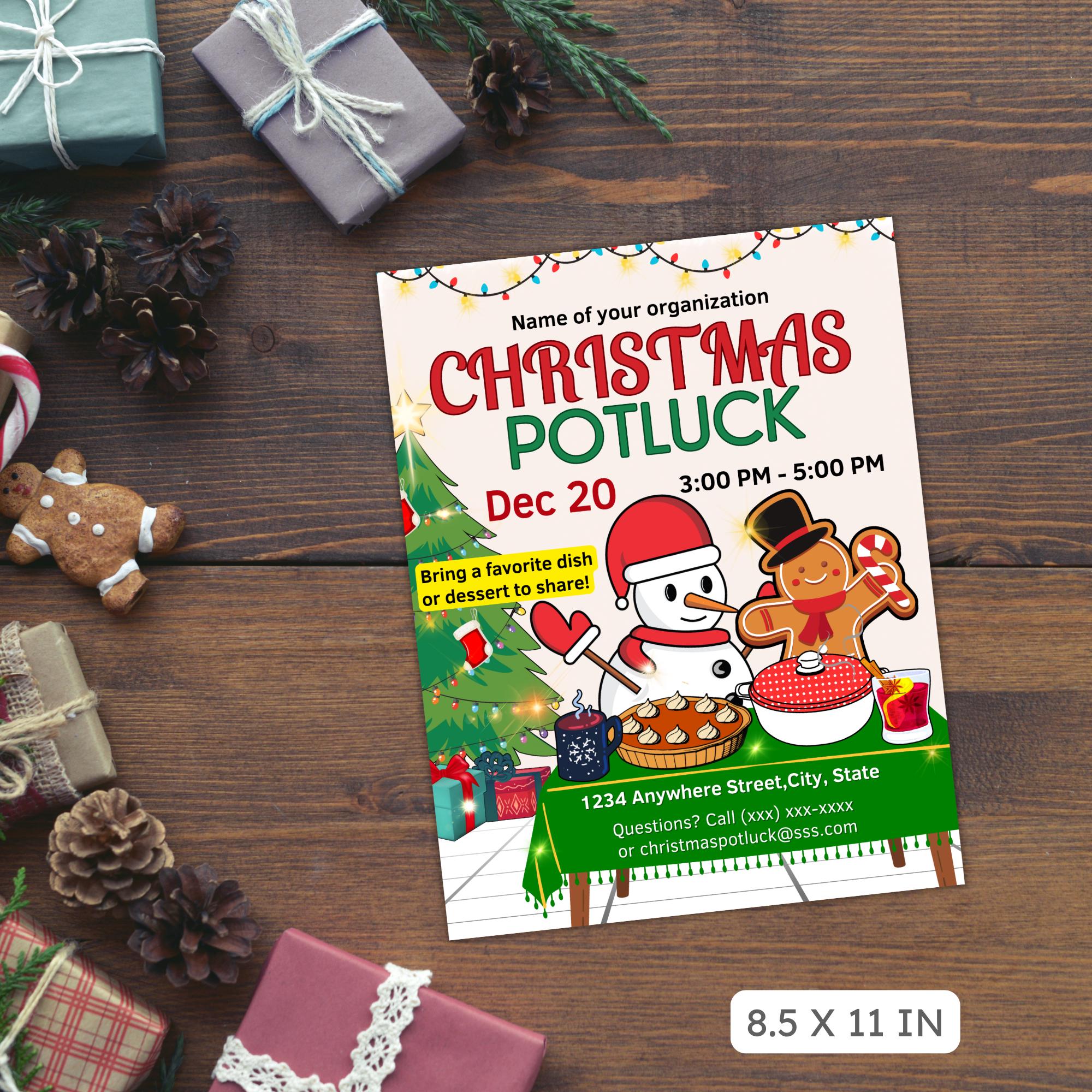 Christmas Potluck Flyer Holiday Invitation Office Potluck Christmas ...