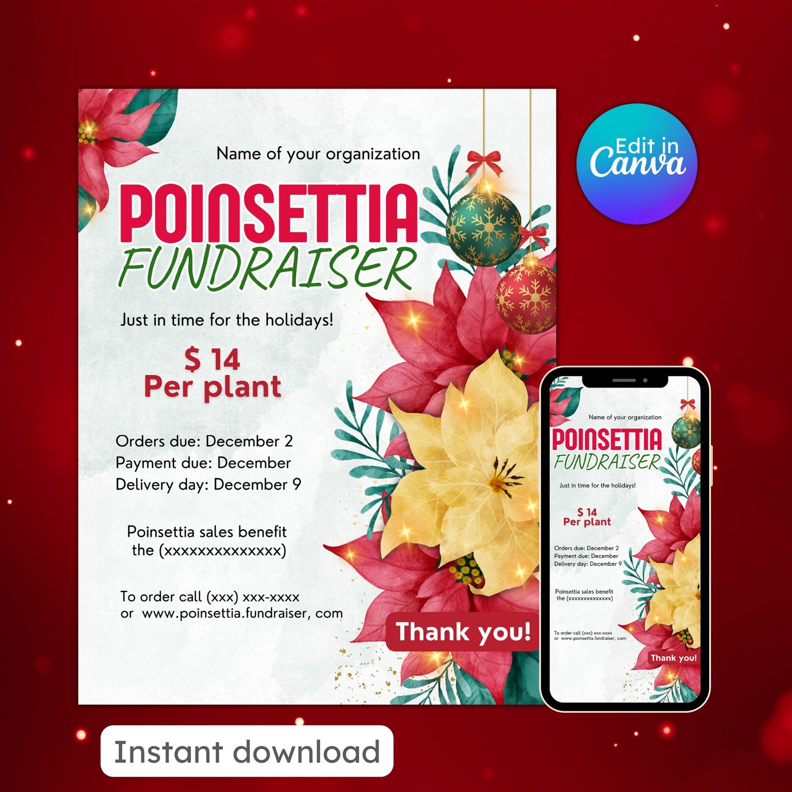 Poinsettia Fundraiser Flyer Christmas Flowers Plant Flower Sale ...
