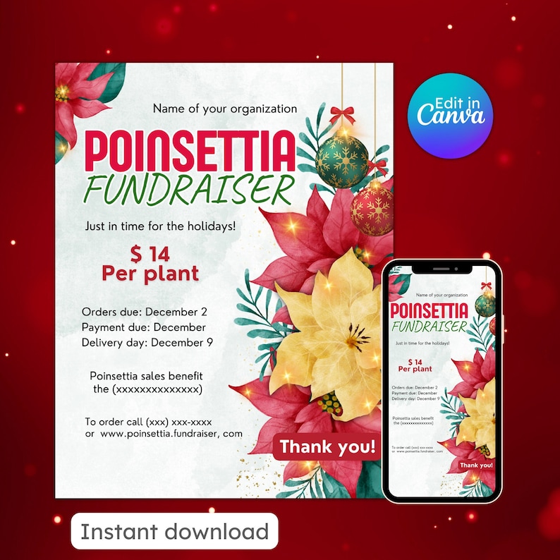 Poinsettia Fundraiser Flyer Christmas Flowers Plant Flower Sale ...